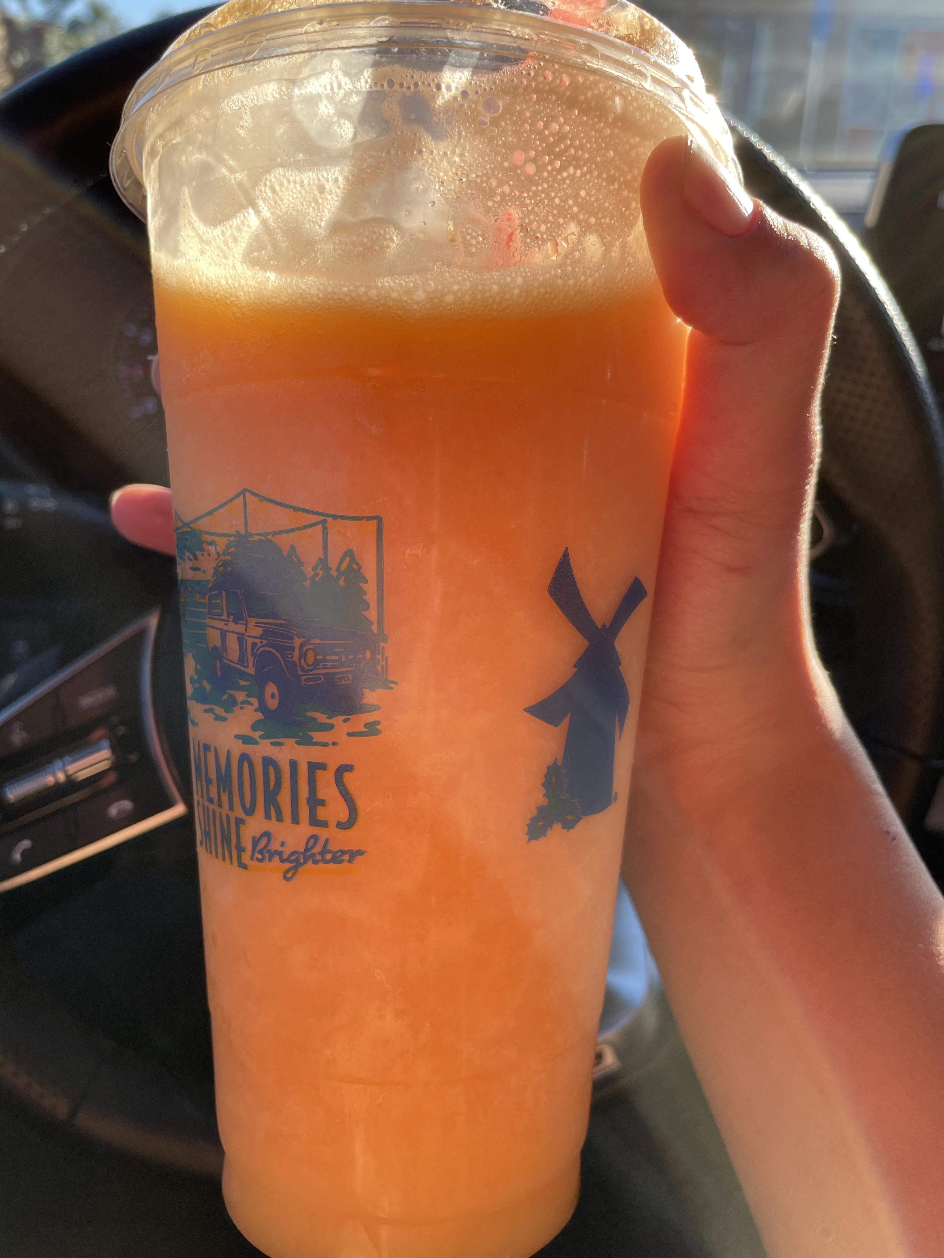 Peach Smoothie with Orange, Passion Fruit, and Blackberry flavoring!!! (I also added ice cream ...