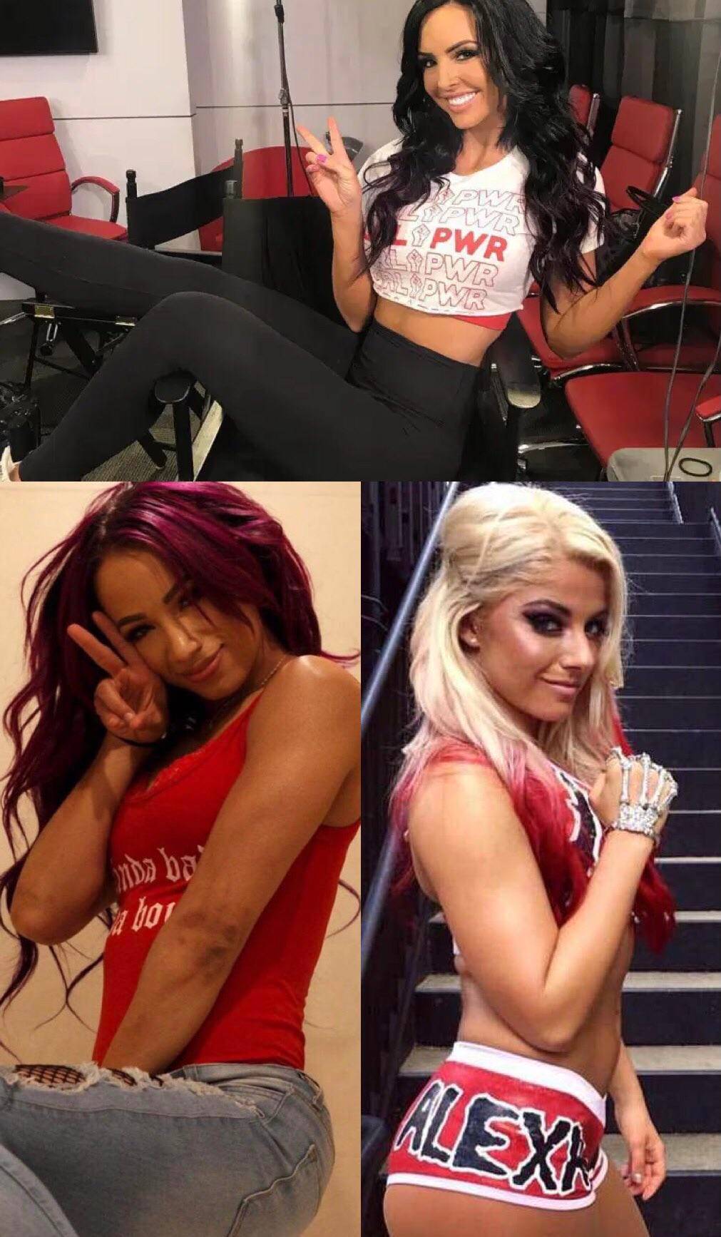 Peyton Royce, Sasha Banks, Alexa Bliss. Choose 1 for missionary, 1 for cowgirl, 1 for doggystyle ...