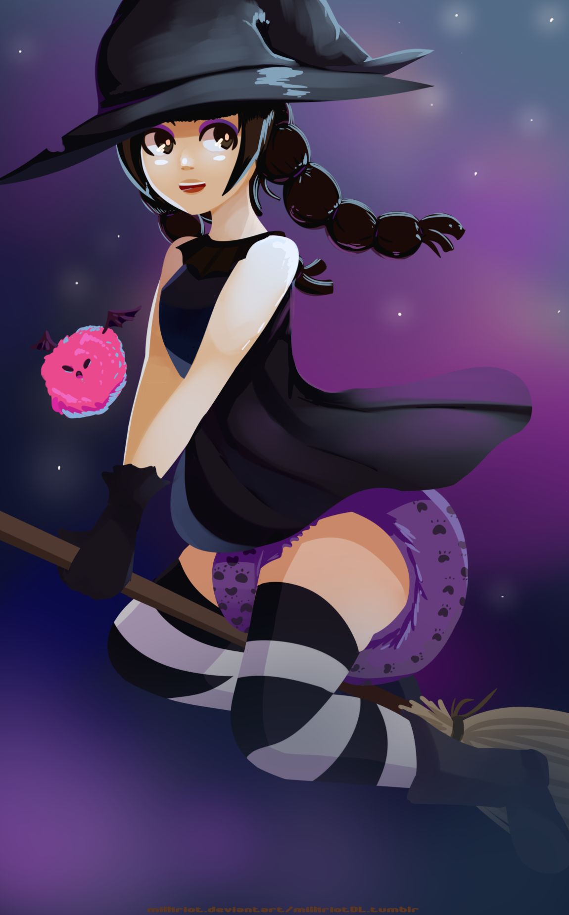 Poofy butt witch riding her broom by moonlight | Scrolller