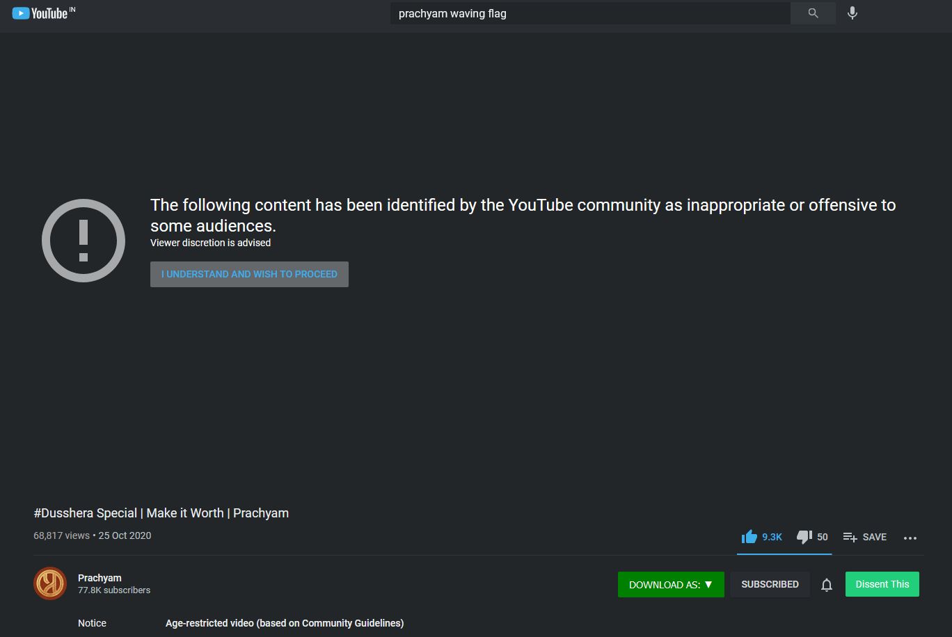 Prachyam's Waving flag restricted by Youtube because it is "offensive" to "some audiences ...