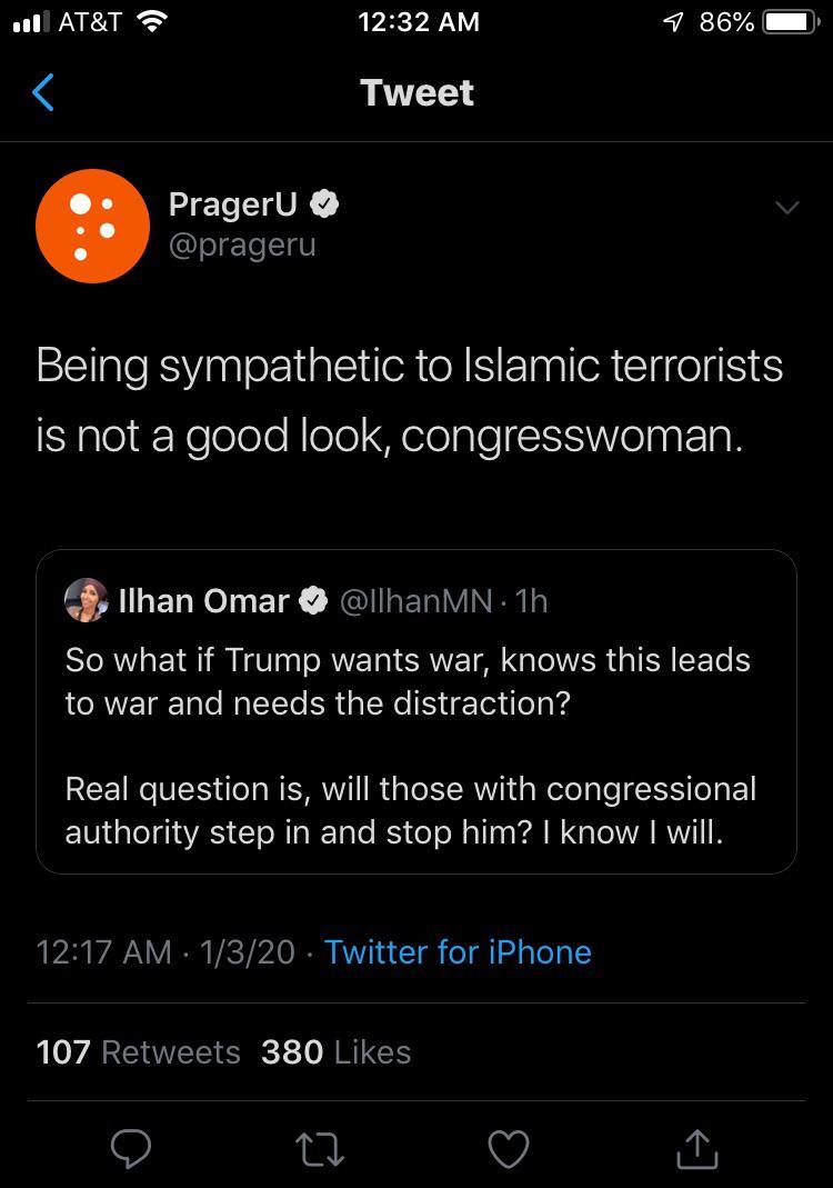 PragerU compares being anti-war to being sympathetic to terrorists. I feel like this is bad even ...