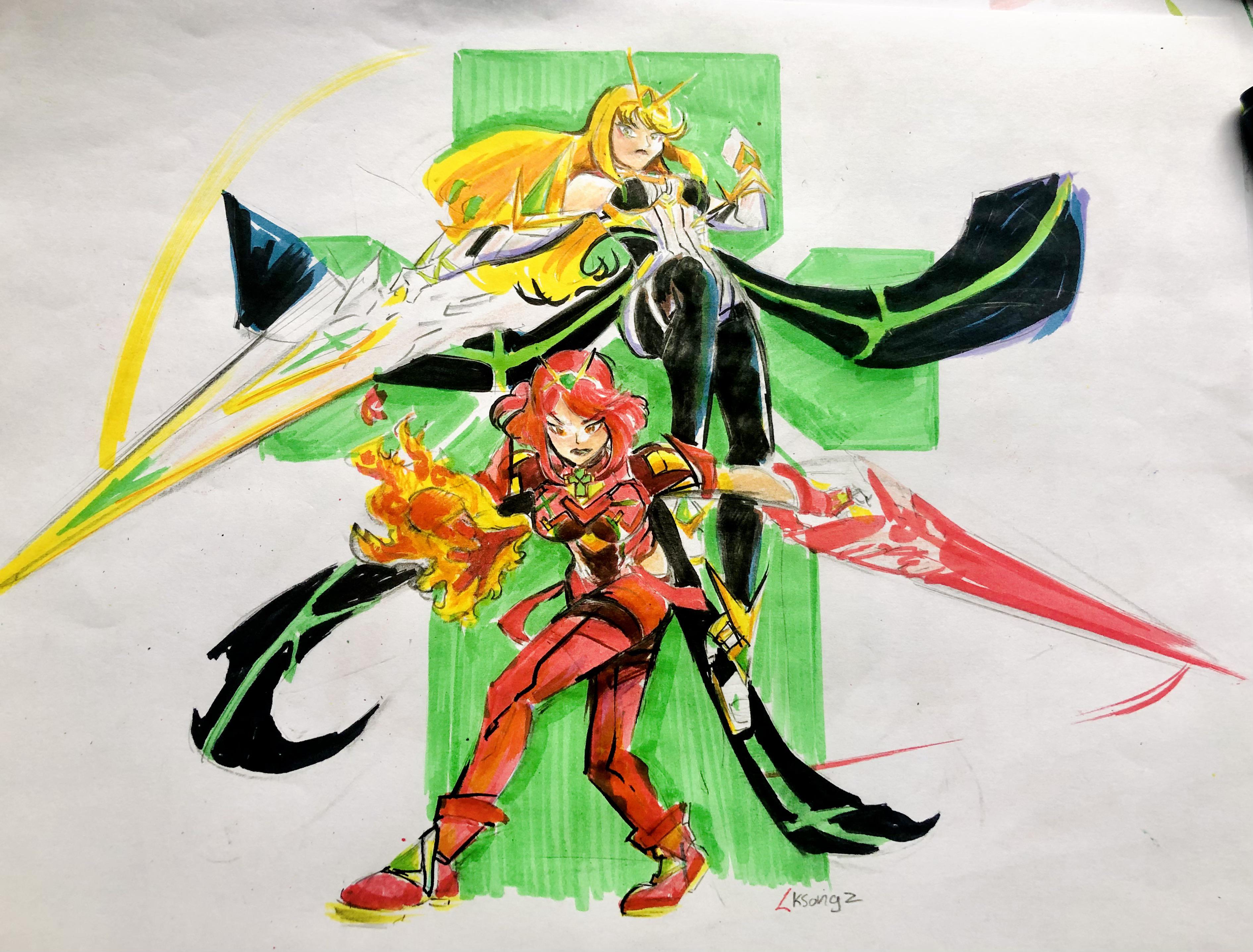 Pyra and mythra sketch | Scrolller