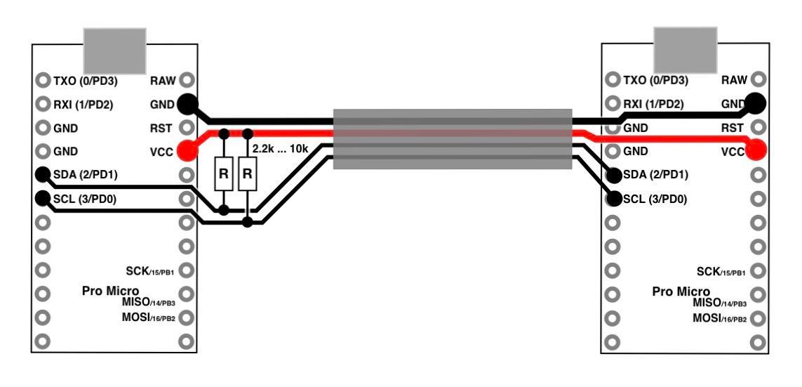 QMK - Split Keyboard - I2C wiring - pull up resistors - two or four? | Scrolller