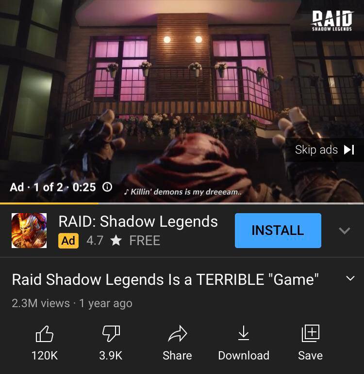 RAID: Shadow Legends ad for a video about how terrible RAID: Shadow Legends is. | Scrolller