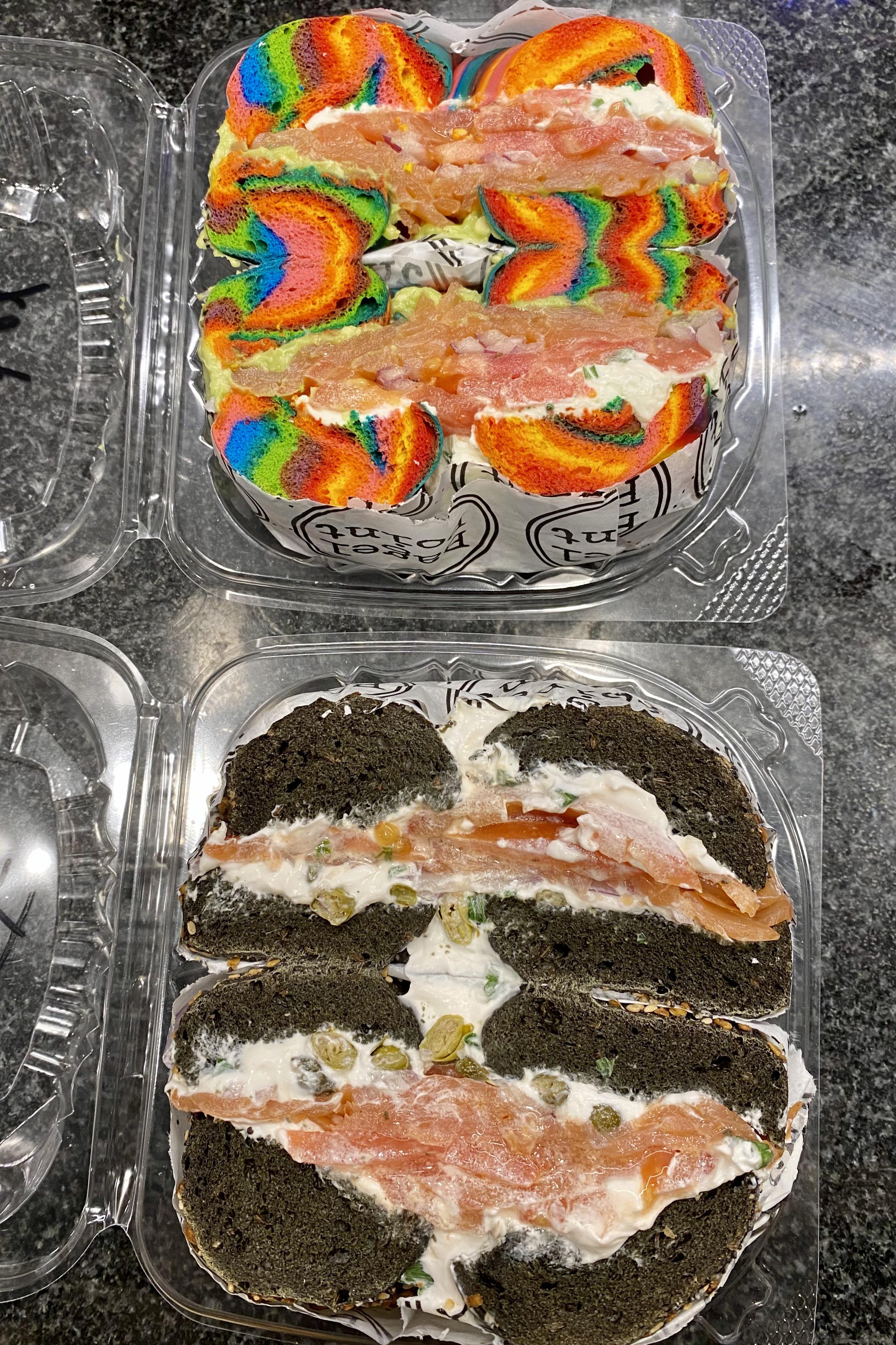 Rainbow and pumpernickel rye lox bagels from Bagel Point in Brooklyn! 🥯 | Scrolller