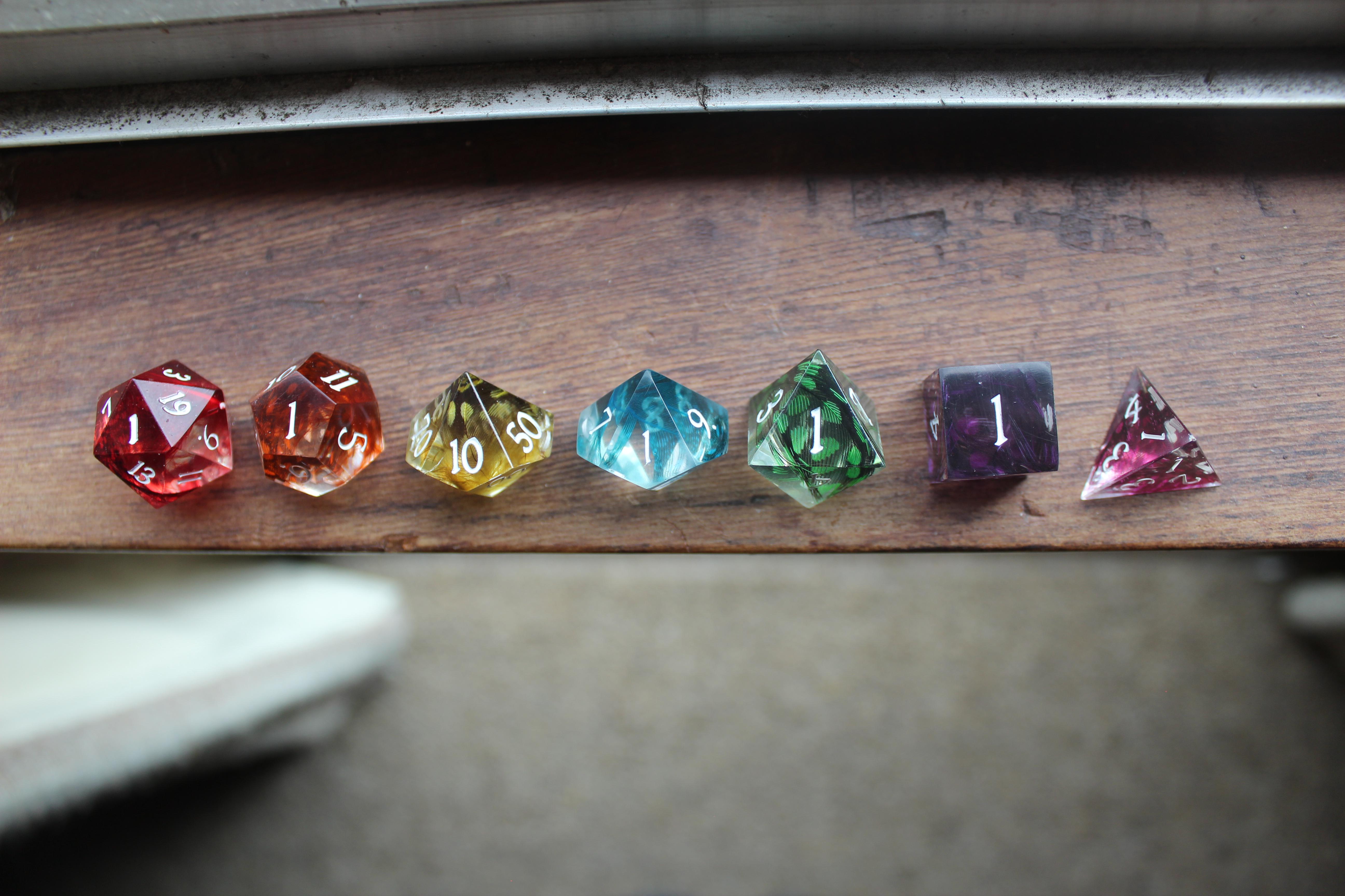 Rainbow Feathers - Super fun set to make, putting feathers in dice is my new favourite thing ...