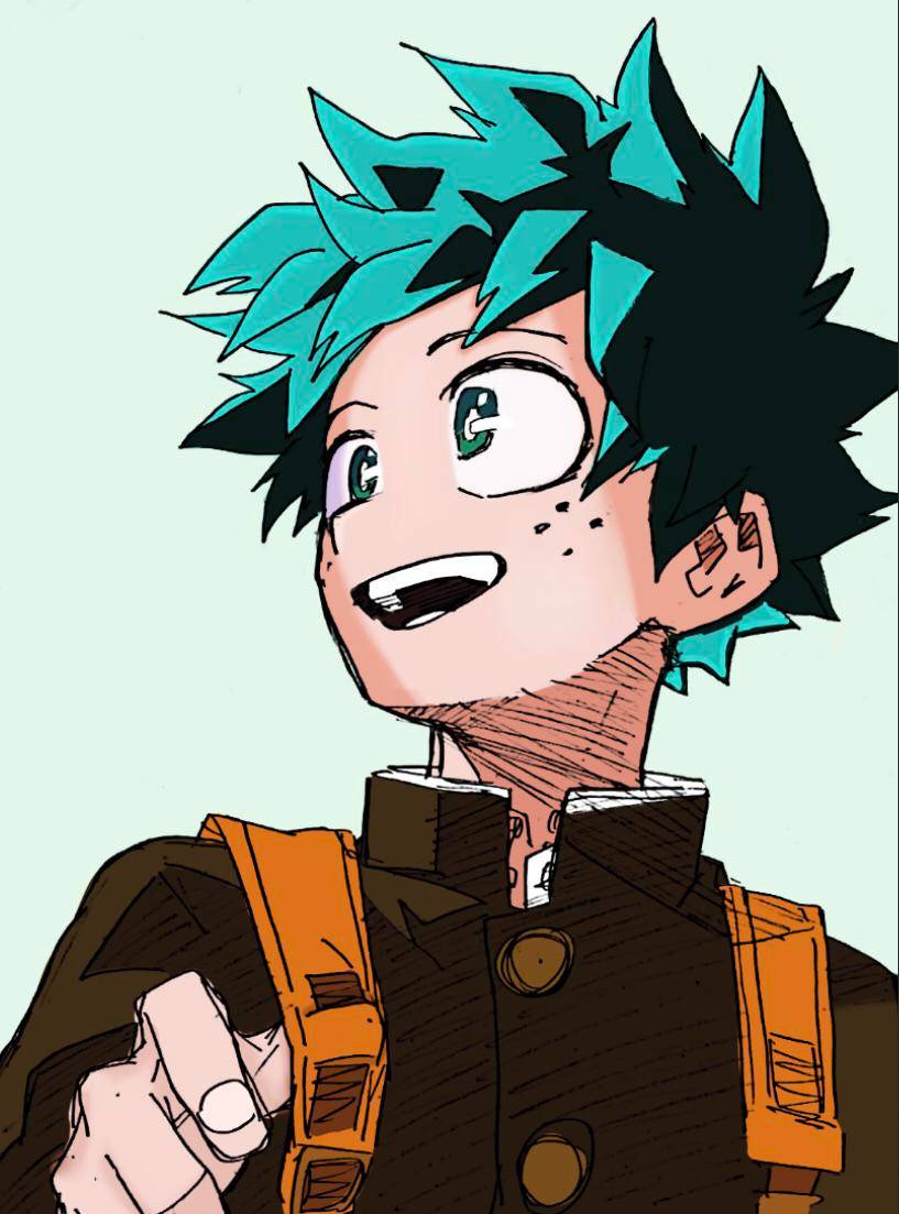 Rare footage of deku before he became a chad, a coloring of an old horikoshi sketch by me ...