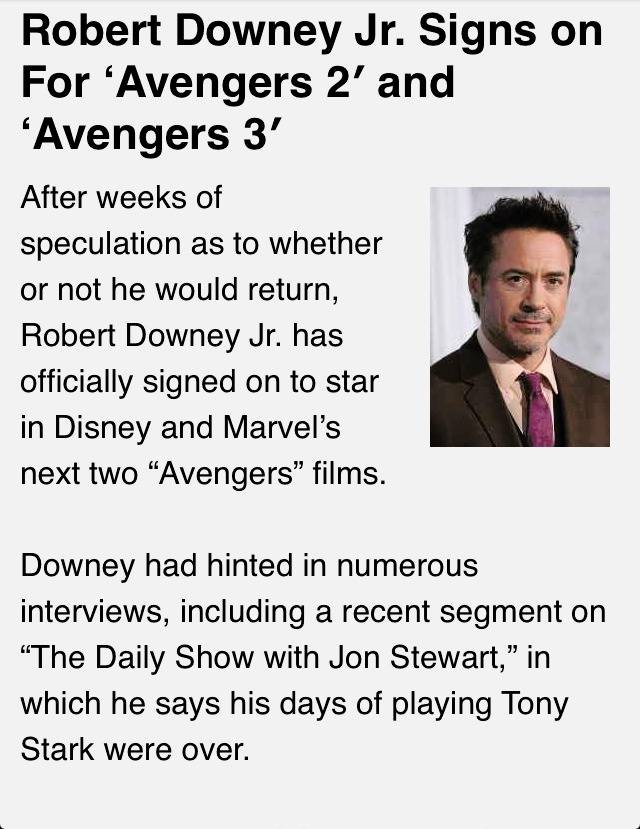 RDJ signs for Avengers 2 and 3 | Scrolller