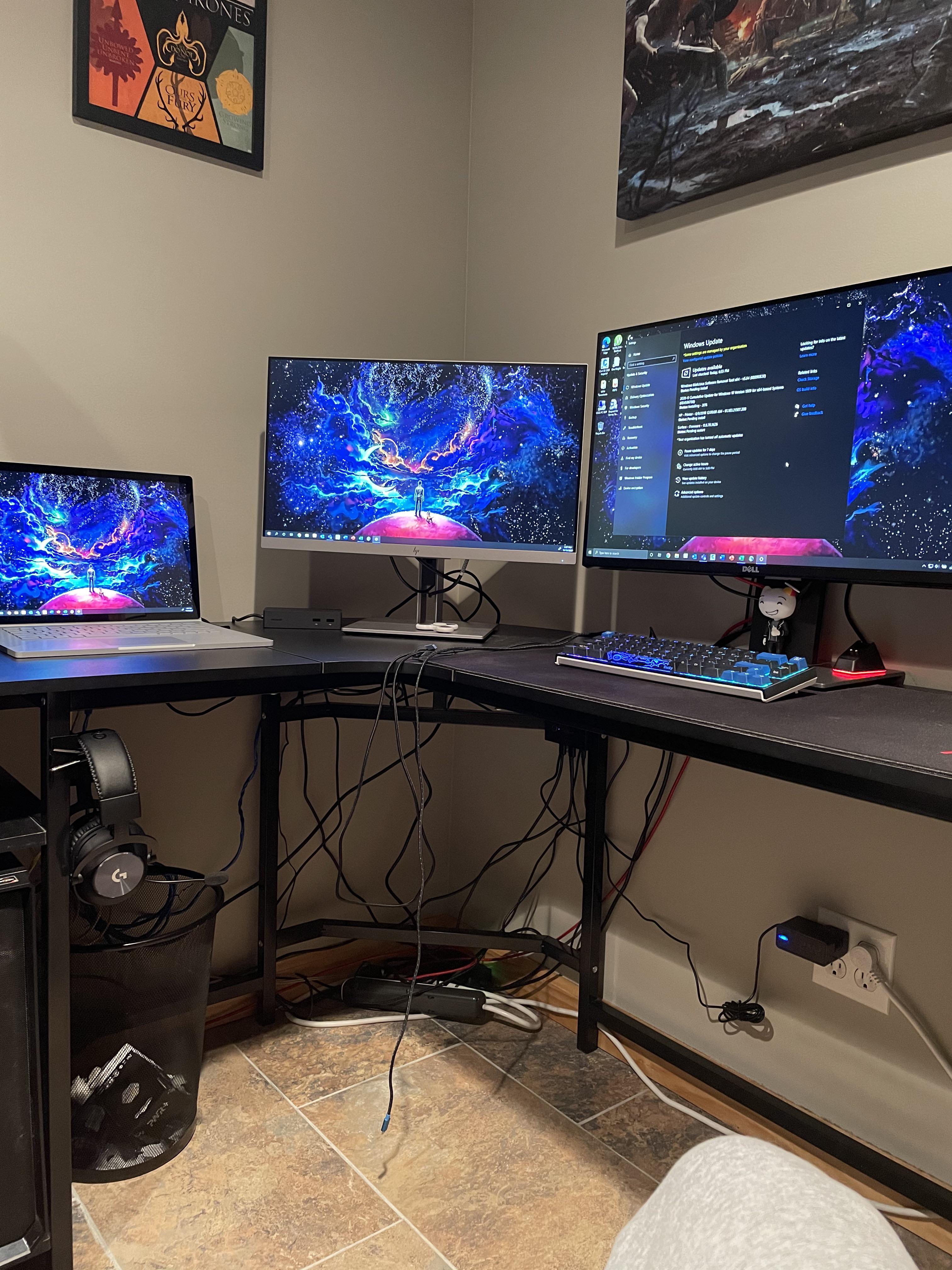 Really need some wire management. But this has been my work setup since this craziness started ...