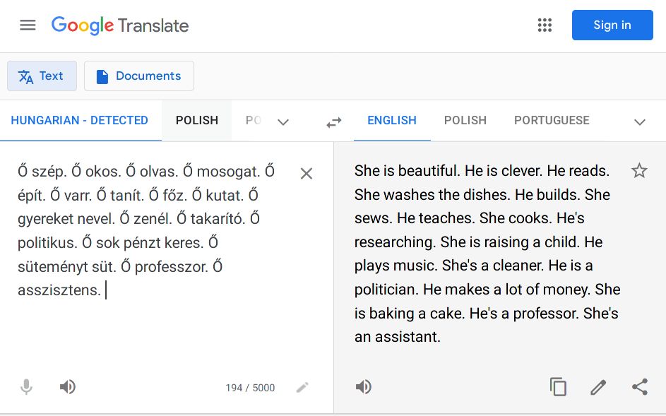 Hungarian has no gendered pronouns, so Google Translate makes some assumptions | Scrolller