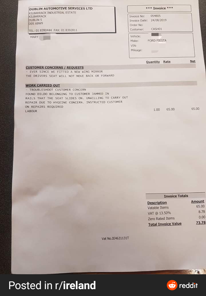 Receipt for a customer in Ireland | Scrolller