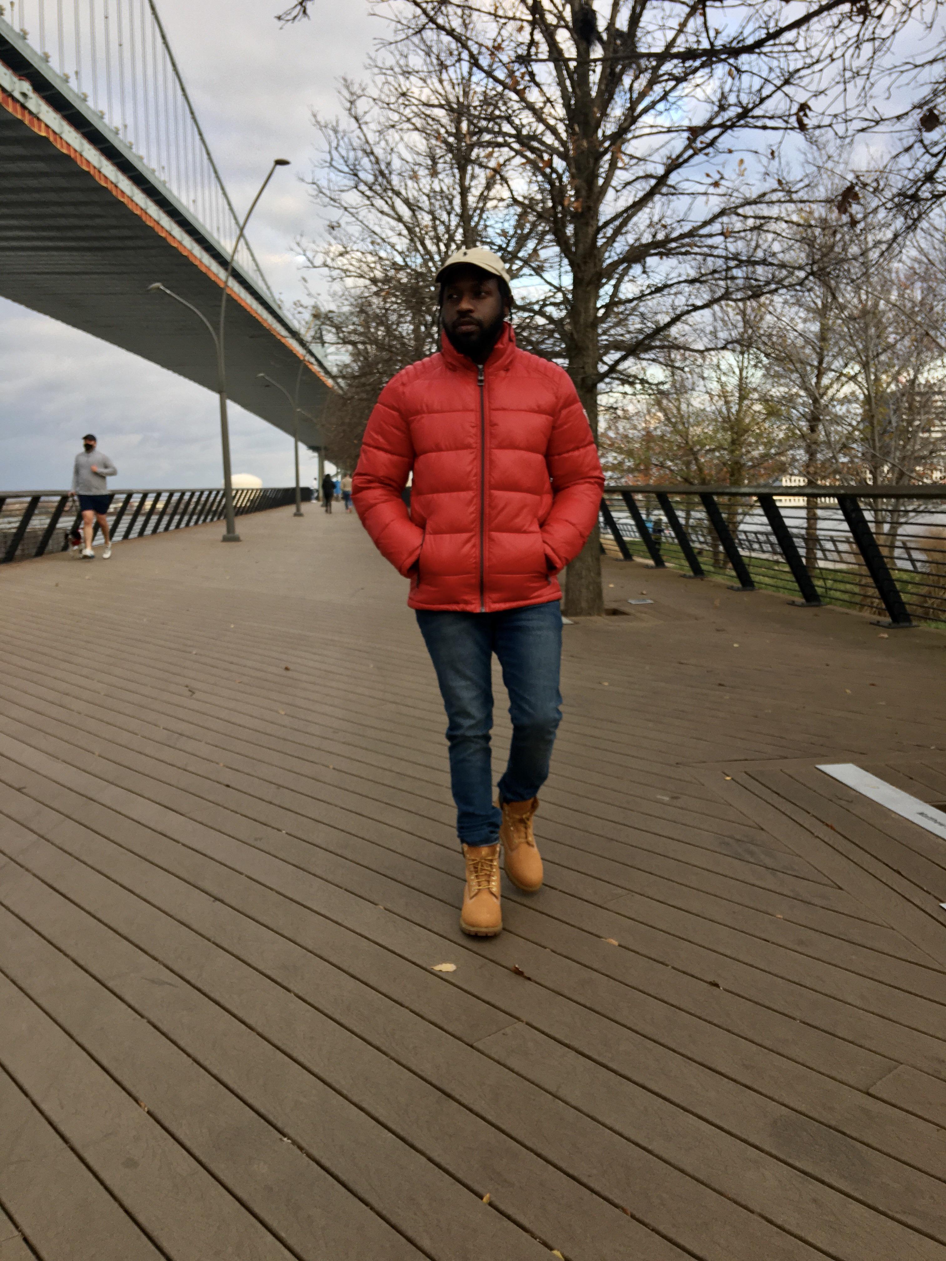 Red guess jacket with detachable hood , Ralph Lauren golf hat and timberland boots [wdywt ...