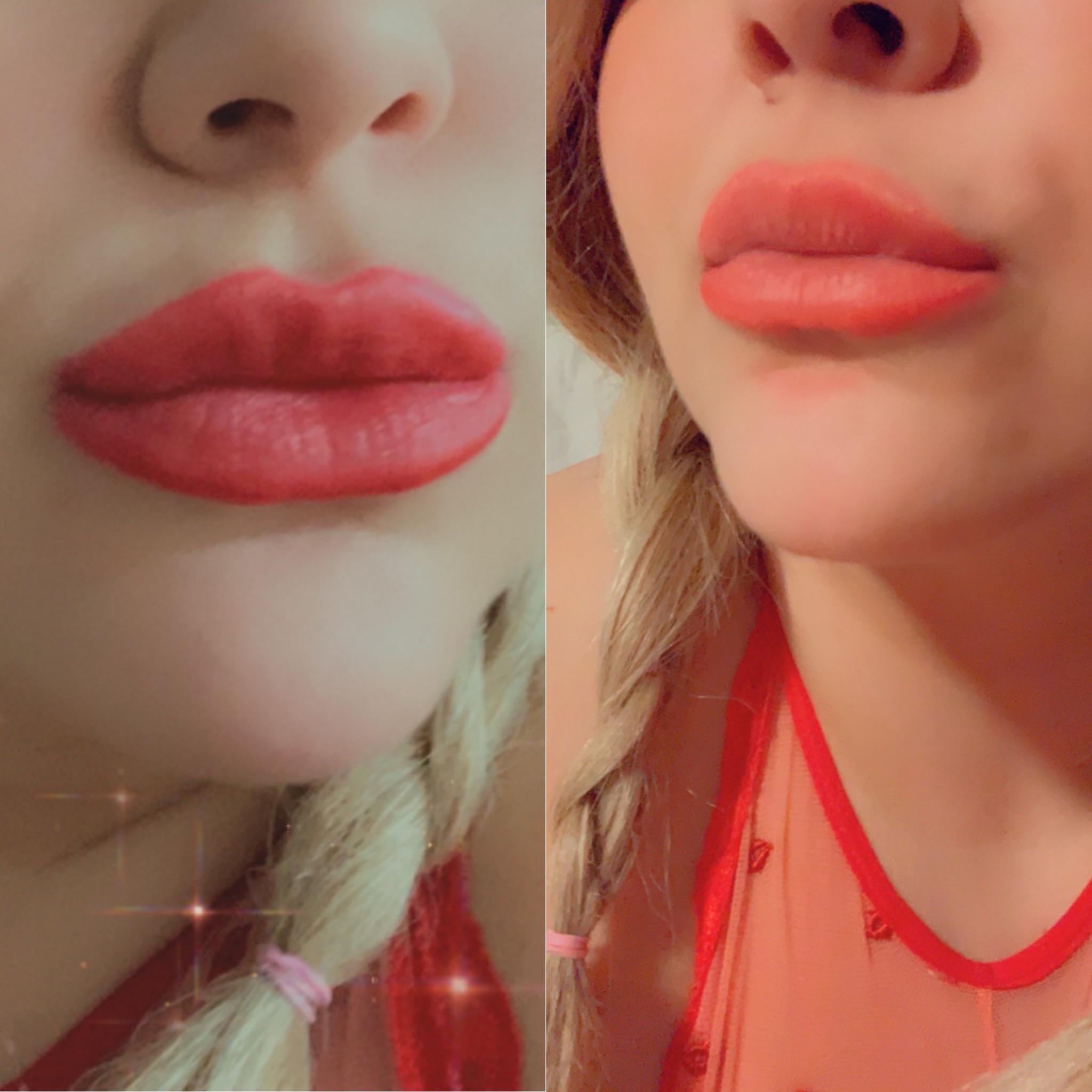 Red lips before and after use | Scrolller