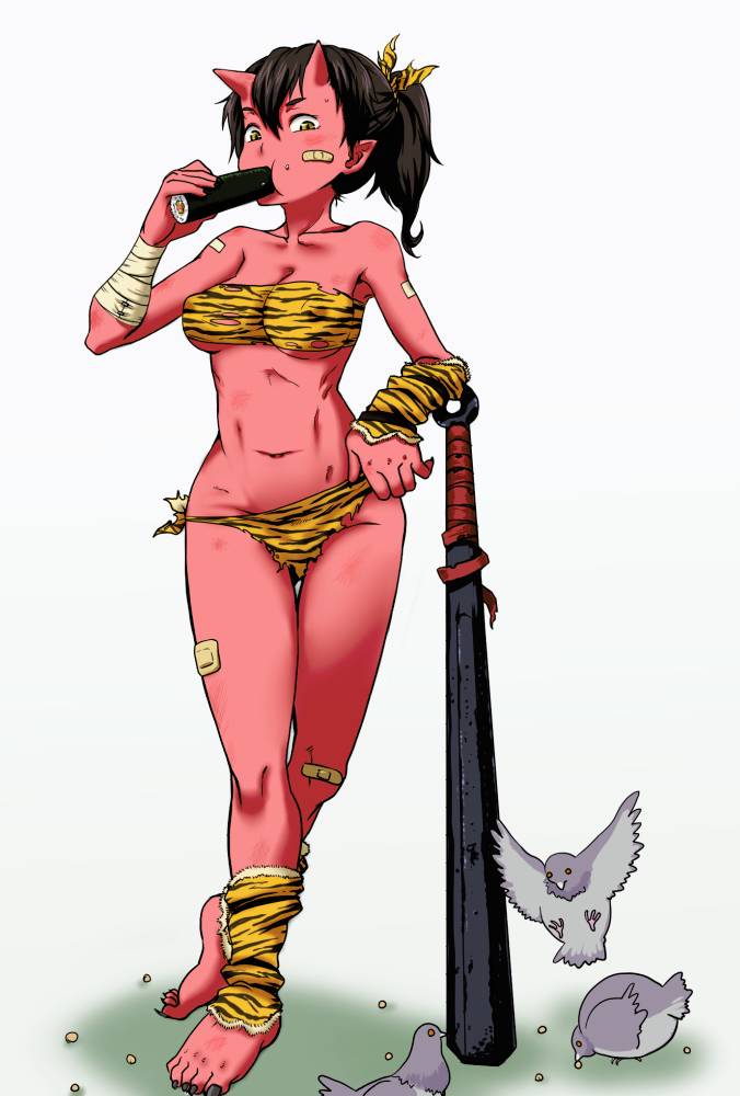 Red Oni Girl Eating Sushi Roll [Original] | Scrolller