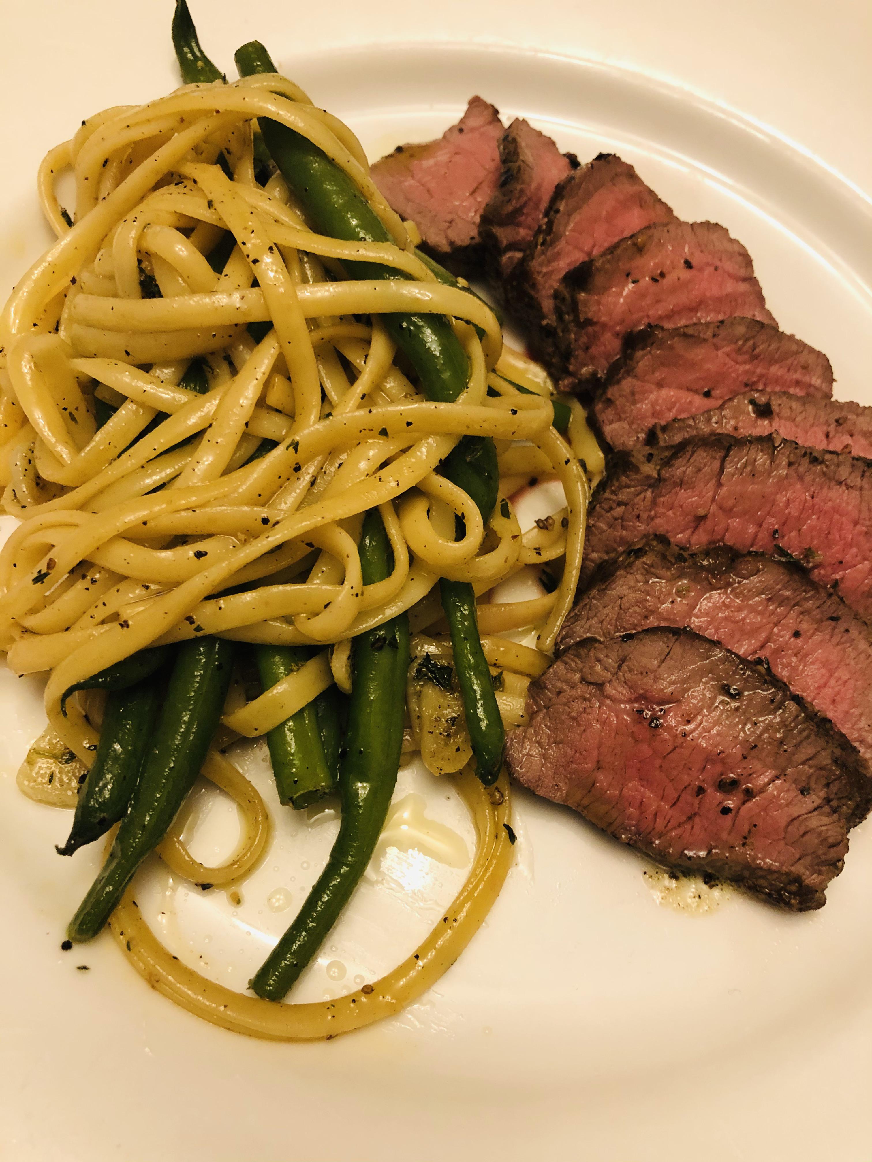 Rump Steak With Garlic Buttered Beans And Linguine Scrolller