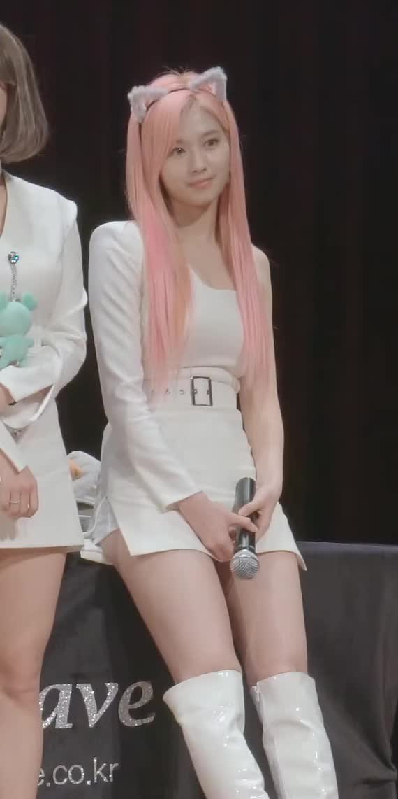 Sana - pink hair, white knee-high boots, dress, cat ears | Scrolller