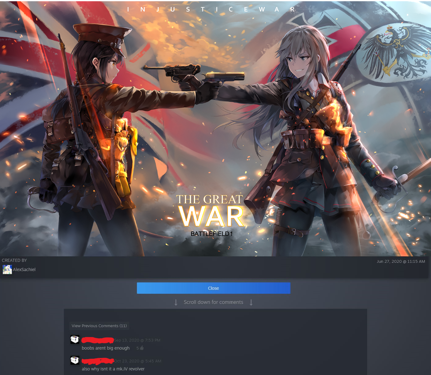 Saw these comments on a piece of Battlefield 1 fan art on Steam | Scrolller