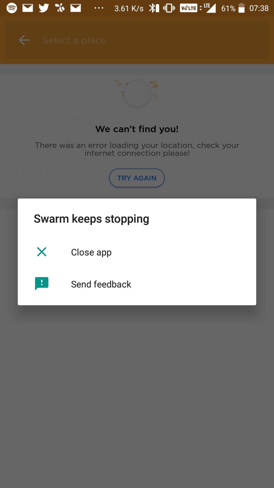 Selecting a loacation the swarm app crashes | Scrolller