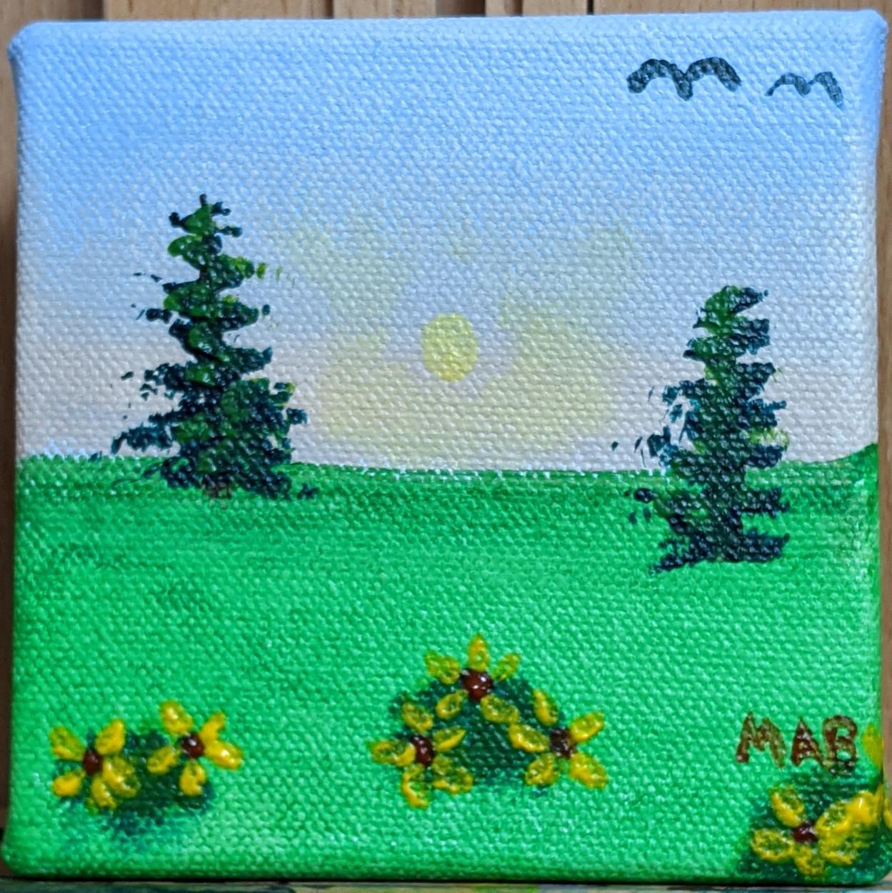 Setting sun improv, 4x4 acrylic on canvas | Scrolller