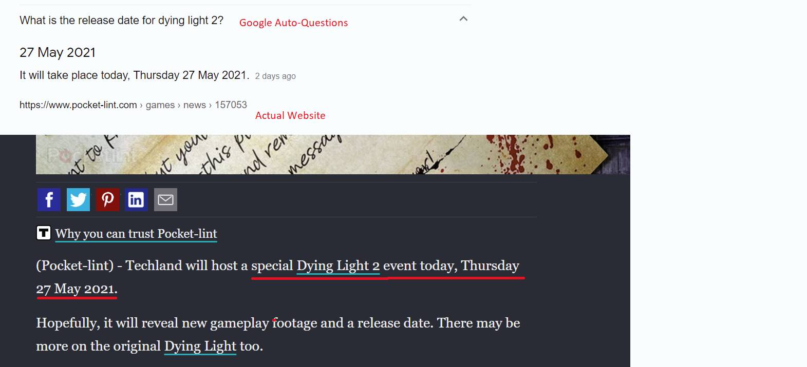 Setting up your article about a video game teaser event so google will think you know the game's ...