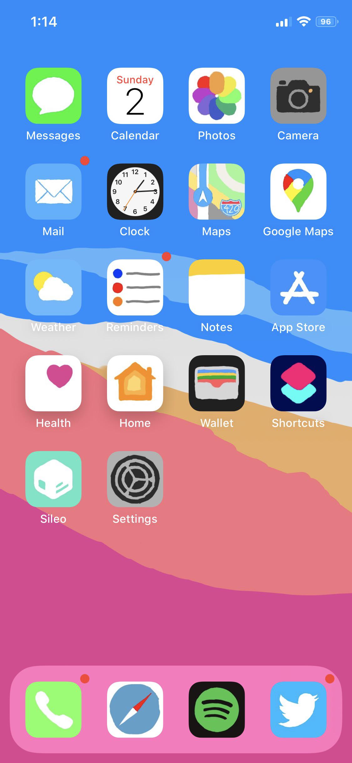 [Setup] My current home screen setup, featuring some badly drawn apps and a badly drawn ...