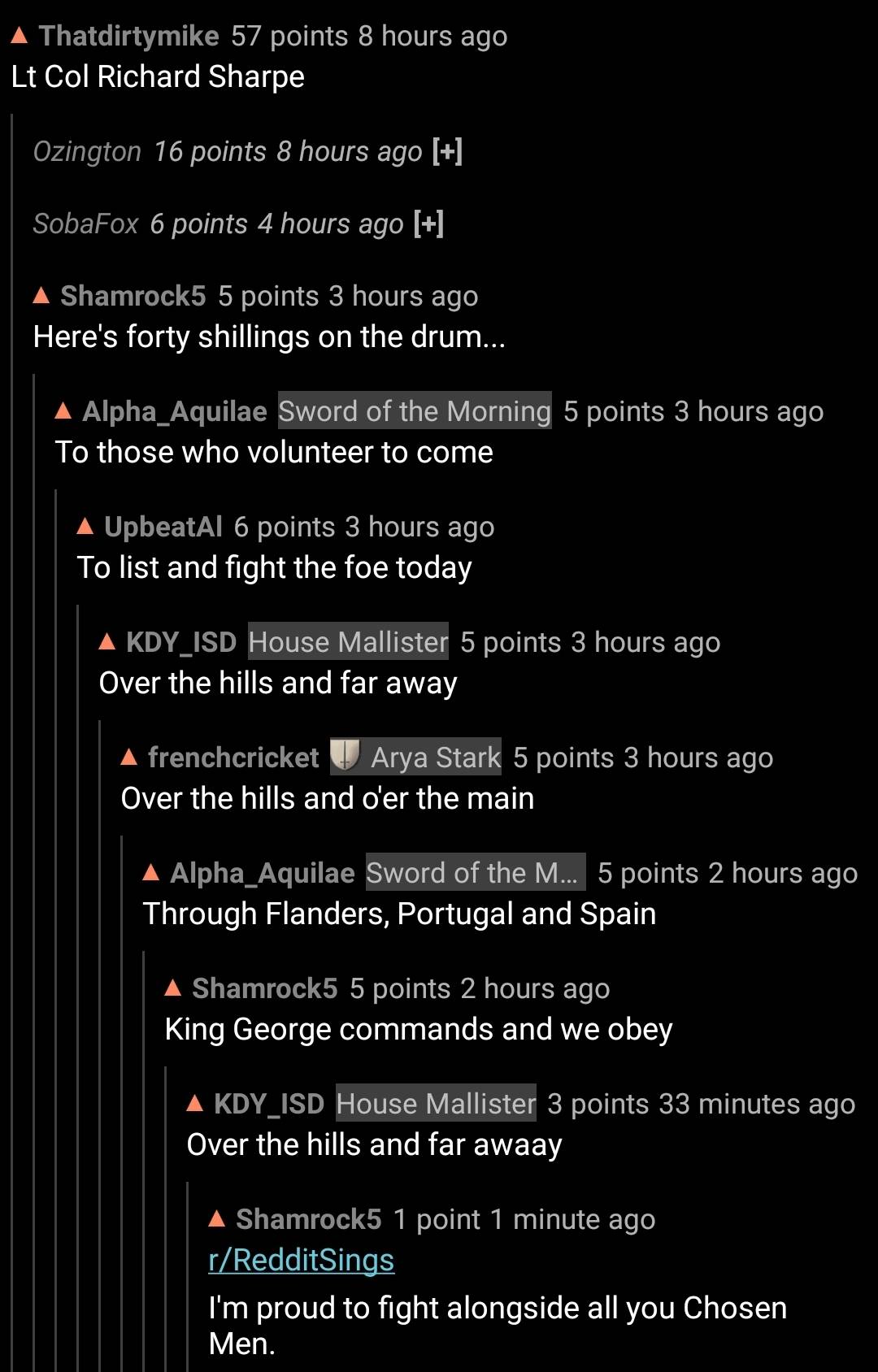 Sharpe's Chosen Men serenaded Sean Bean for his 60th birthday...on r/GameOfThrones, of all ...