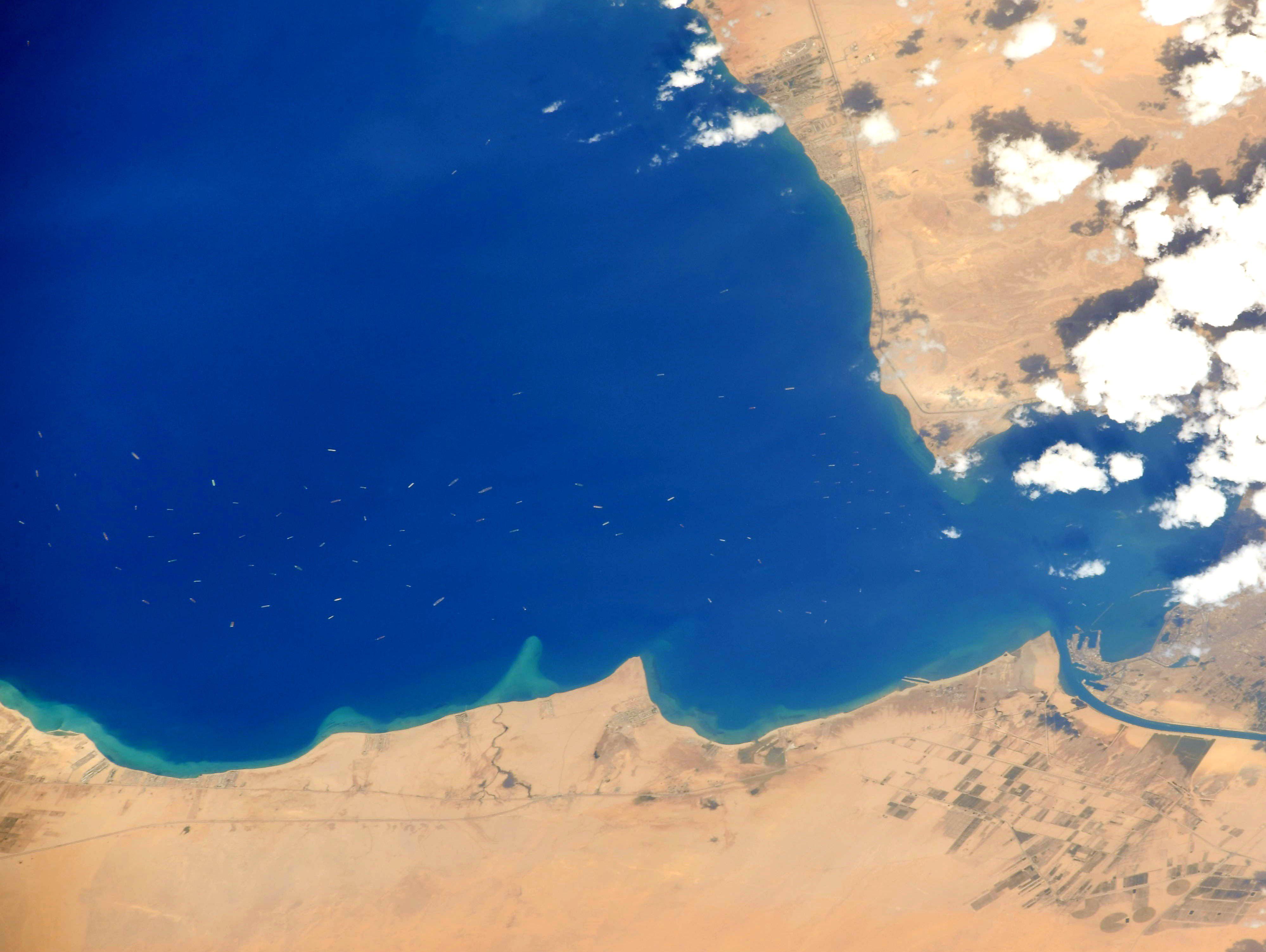 Ships waiting to pass through Suez Canal. | Scrolller Ships waiting to pass through Suez Canal. | Scrolller