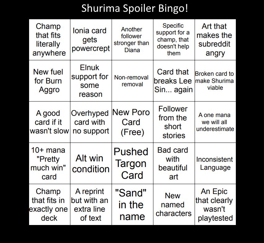 Shurima Spoiler Season Bingo! | Scrolller