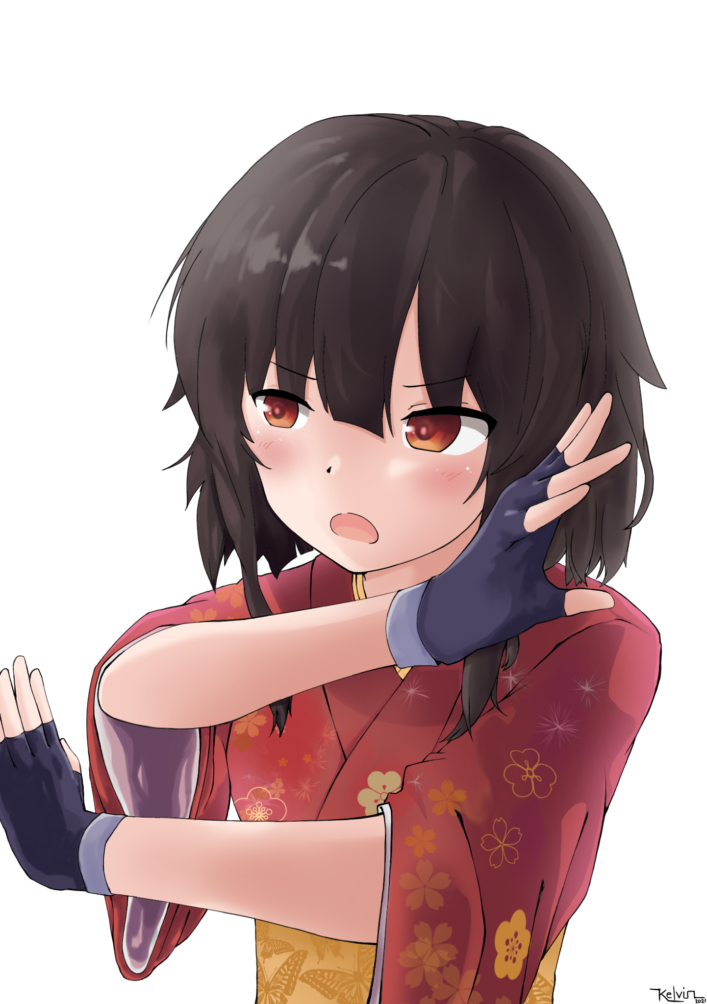 Since its summer, I drew Megumin on her kimono doing Makise Kurisu's pose lol | Scrolller