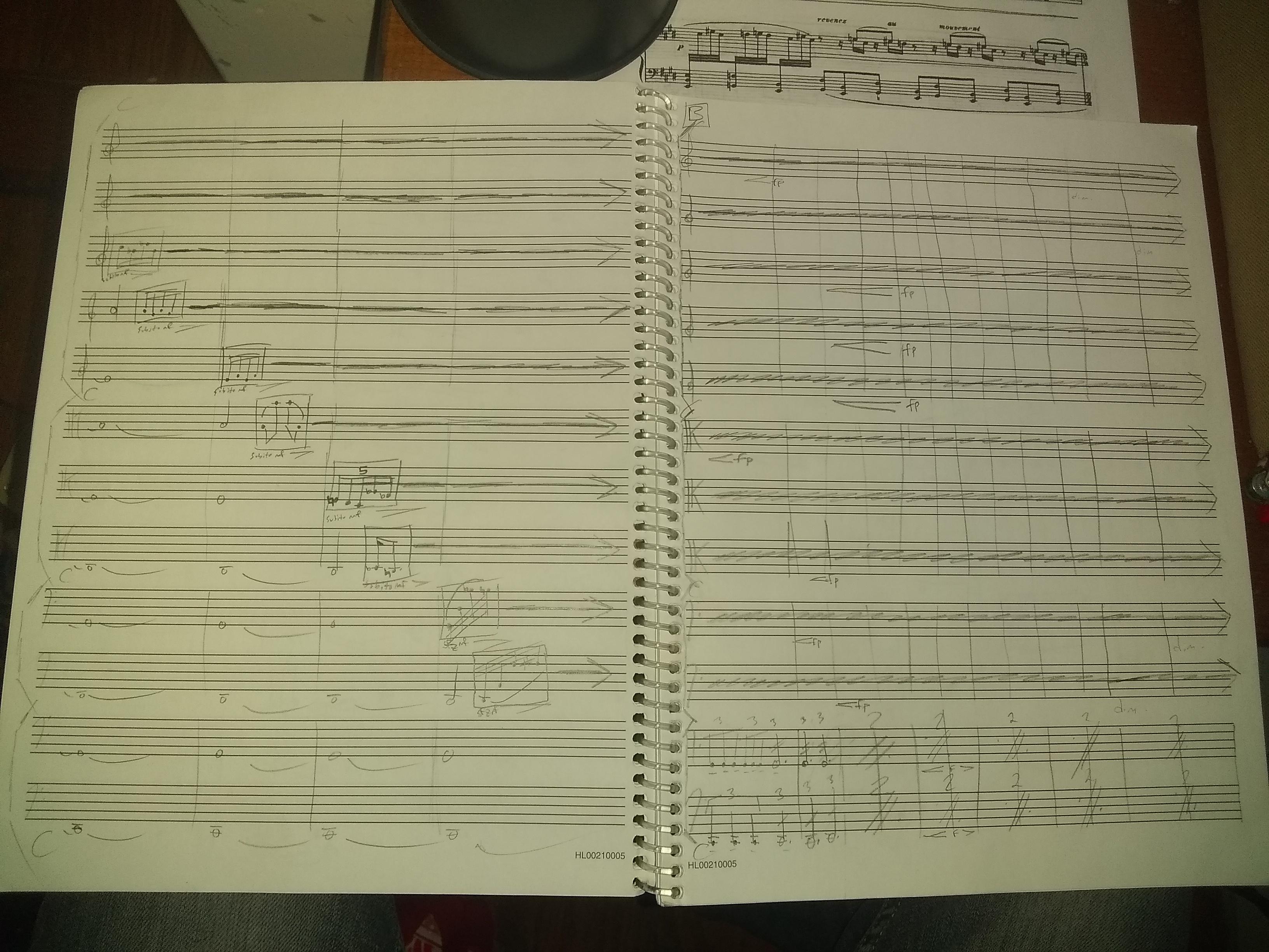 Since we're sharing our handwritten scores, here's my (not as polished) WIP for string orchestra ...