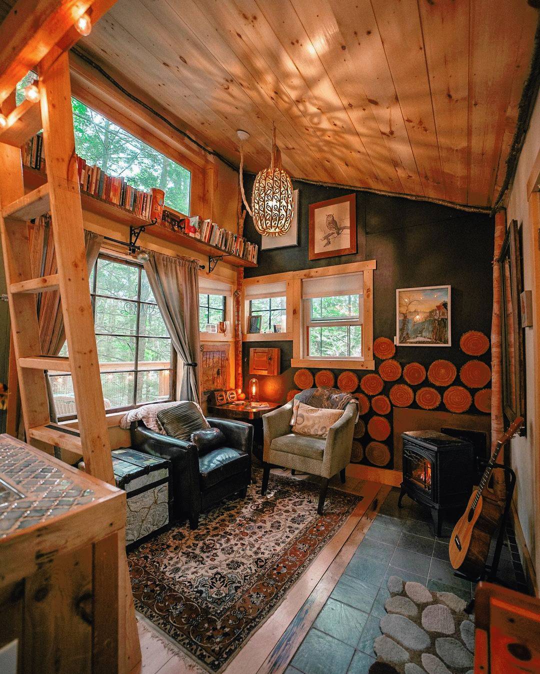 Sitting area in a forest cabin, Hardwick, Caledonia County, Vermont [1080x1348] | Scrolller