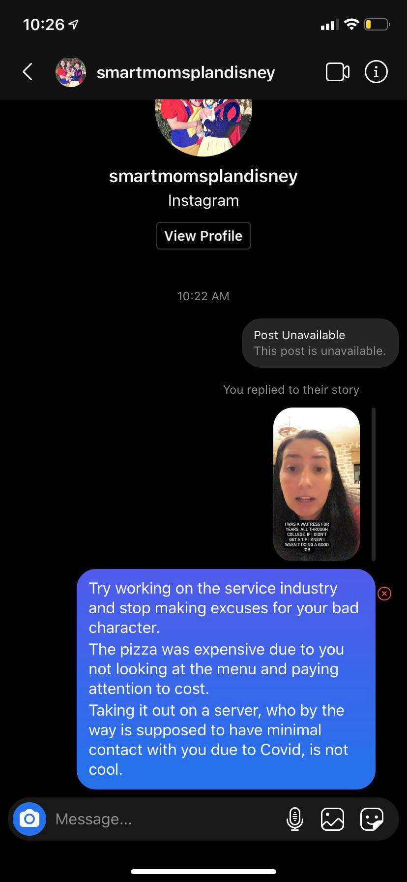 smartmomsplandisney blocked me for calling her out for not tipping. | Scrolller