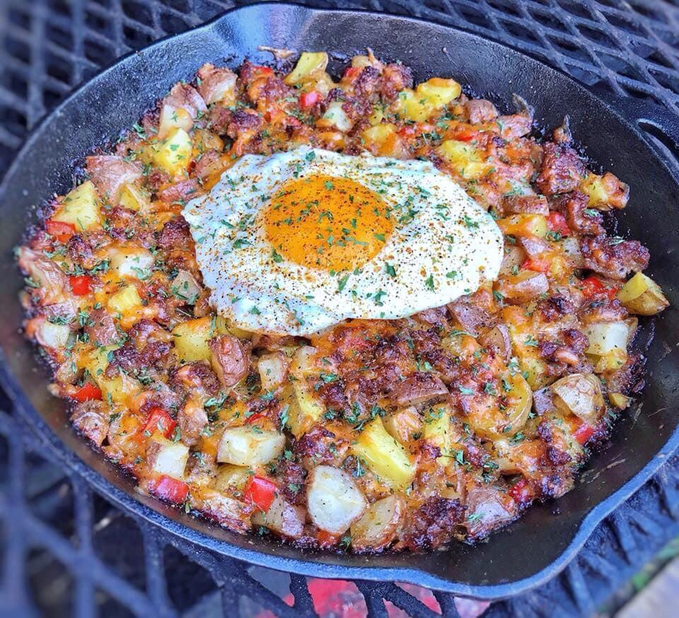 Smoked chorizo hash with a sunny side up. | Scrolller