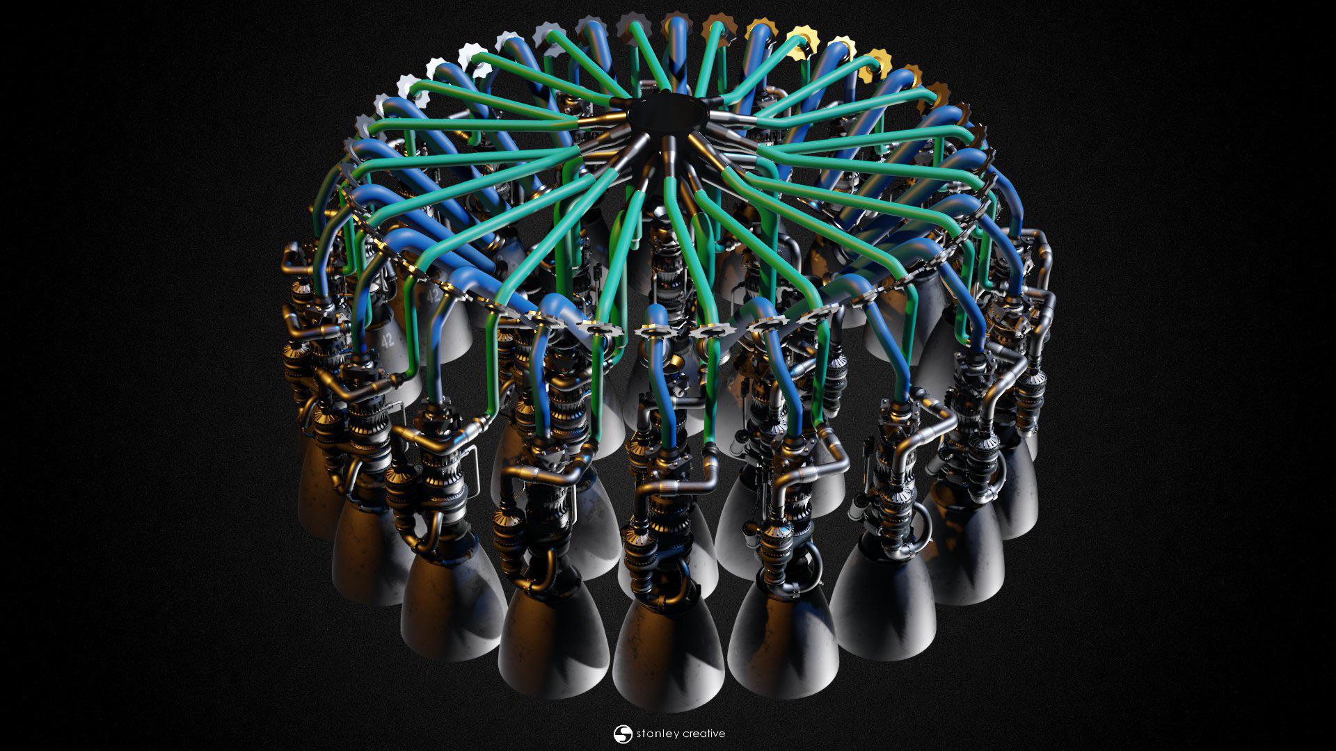 The plumbing system for SpaceX’s SuperHeavy booster. | Scrolller