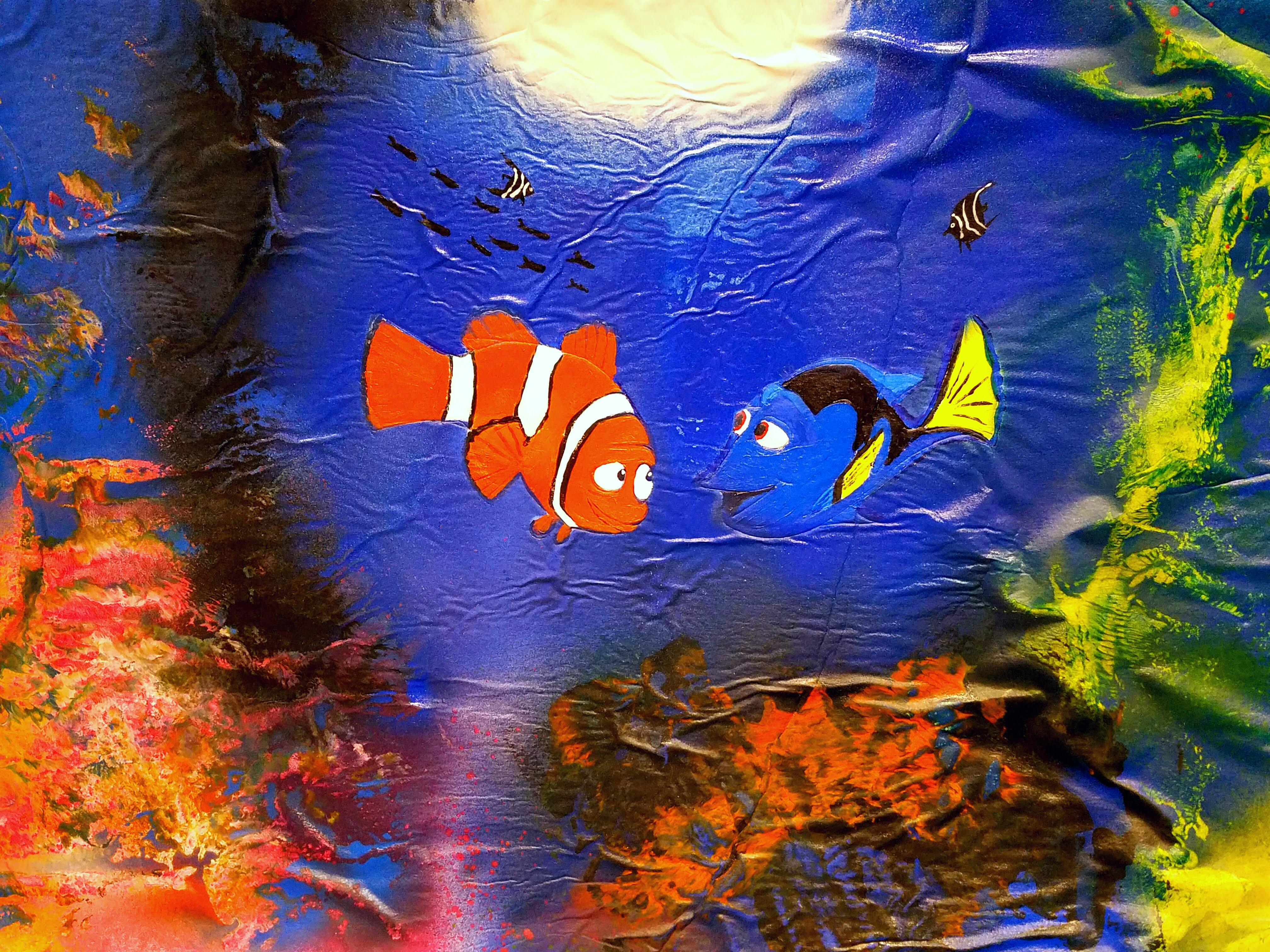 Spray and acrylic Finding Nemo on a walmart poster board | Scrolller