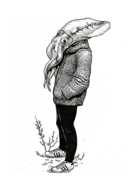 Squid, me, pen and ink, 2020 | Scrolller