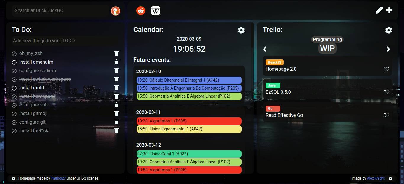 Startpage with Trello and Google Calendar integration | Scrolller