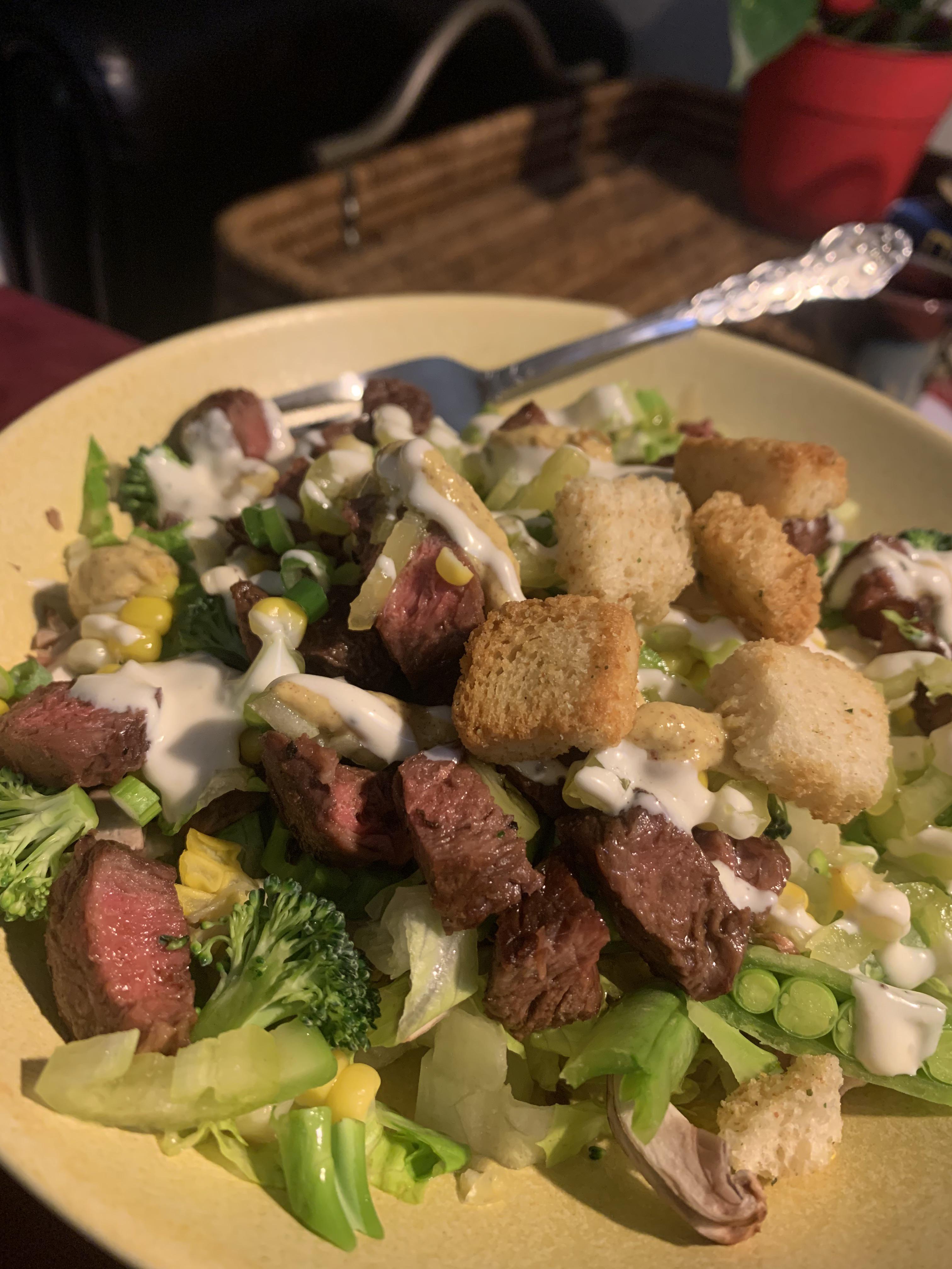 Steak Caesar salad with extra veggies and mustard | Scrolller