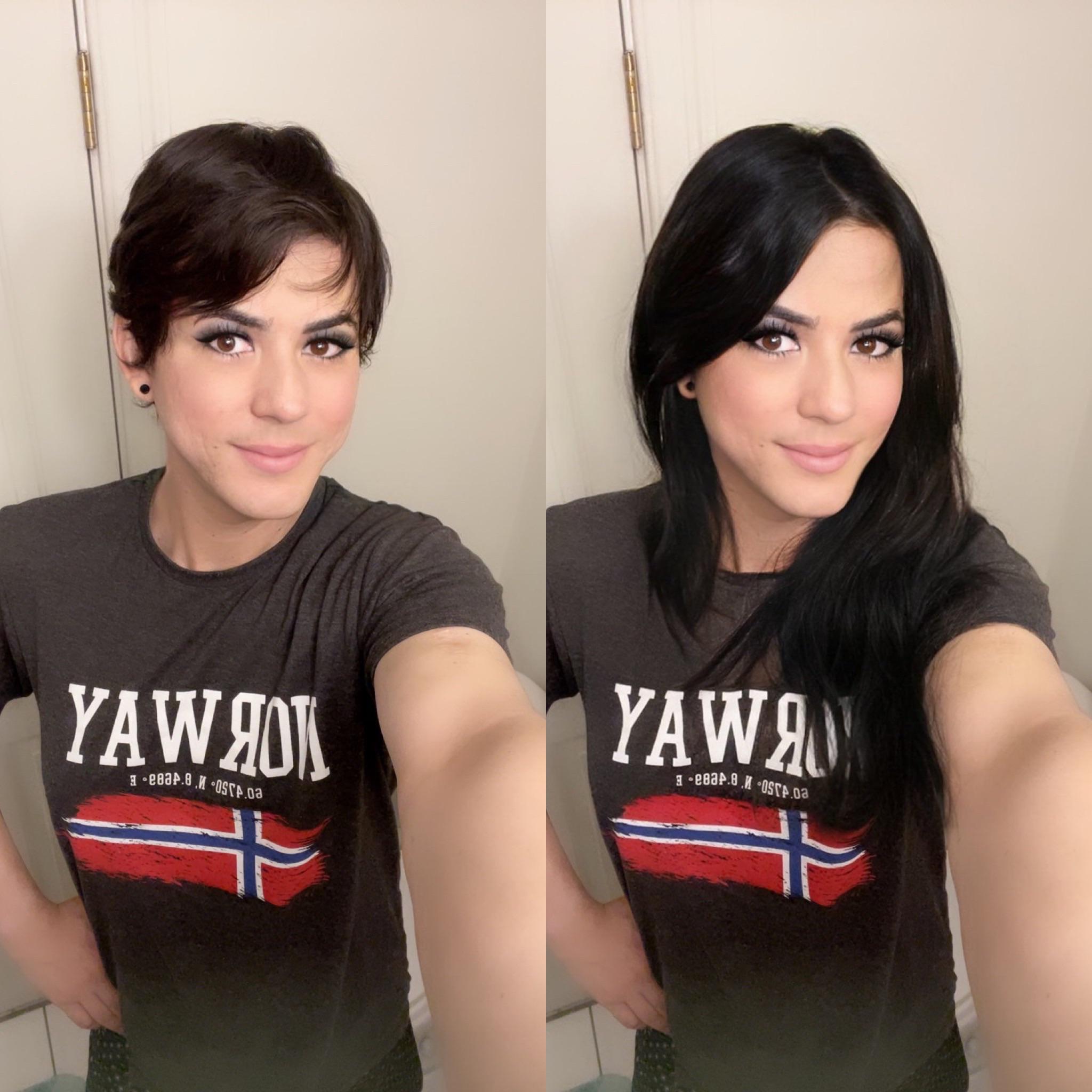 Still in transition 40 old. Left pic original photo, right pic FaceApp. | Scrolller