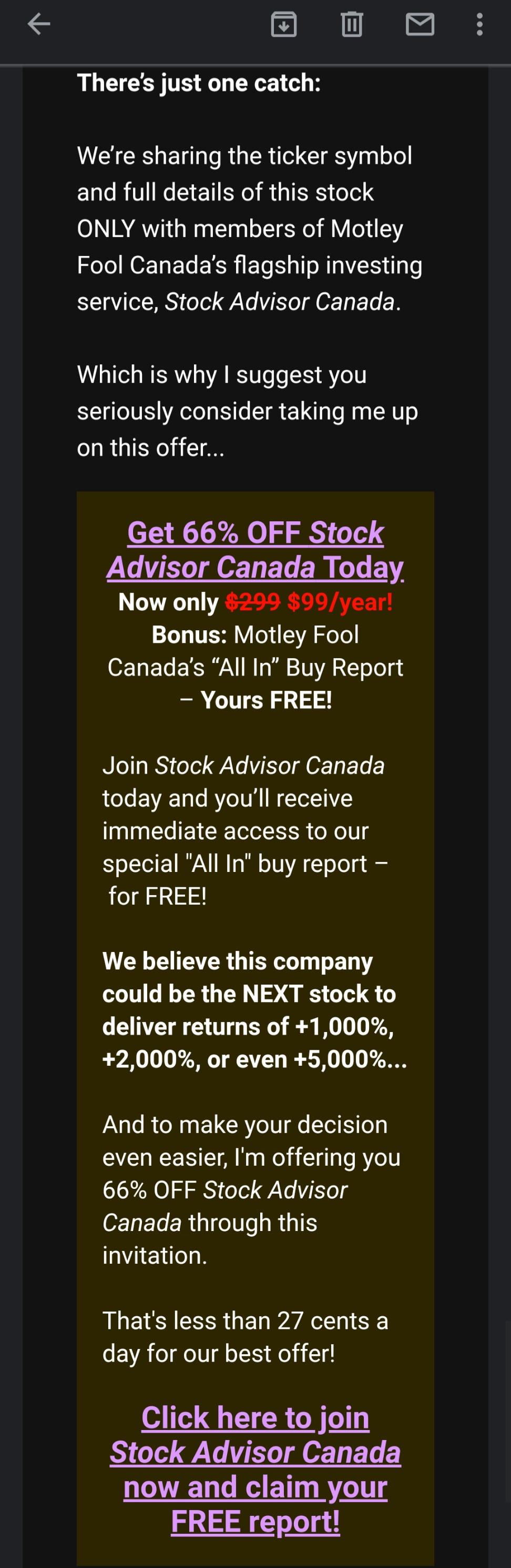 "Subscribe to the newsletter to get this free info" but you actually have to pay 100$/year to ...