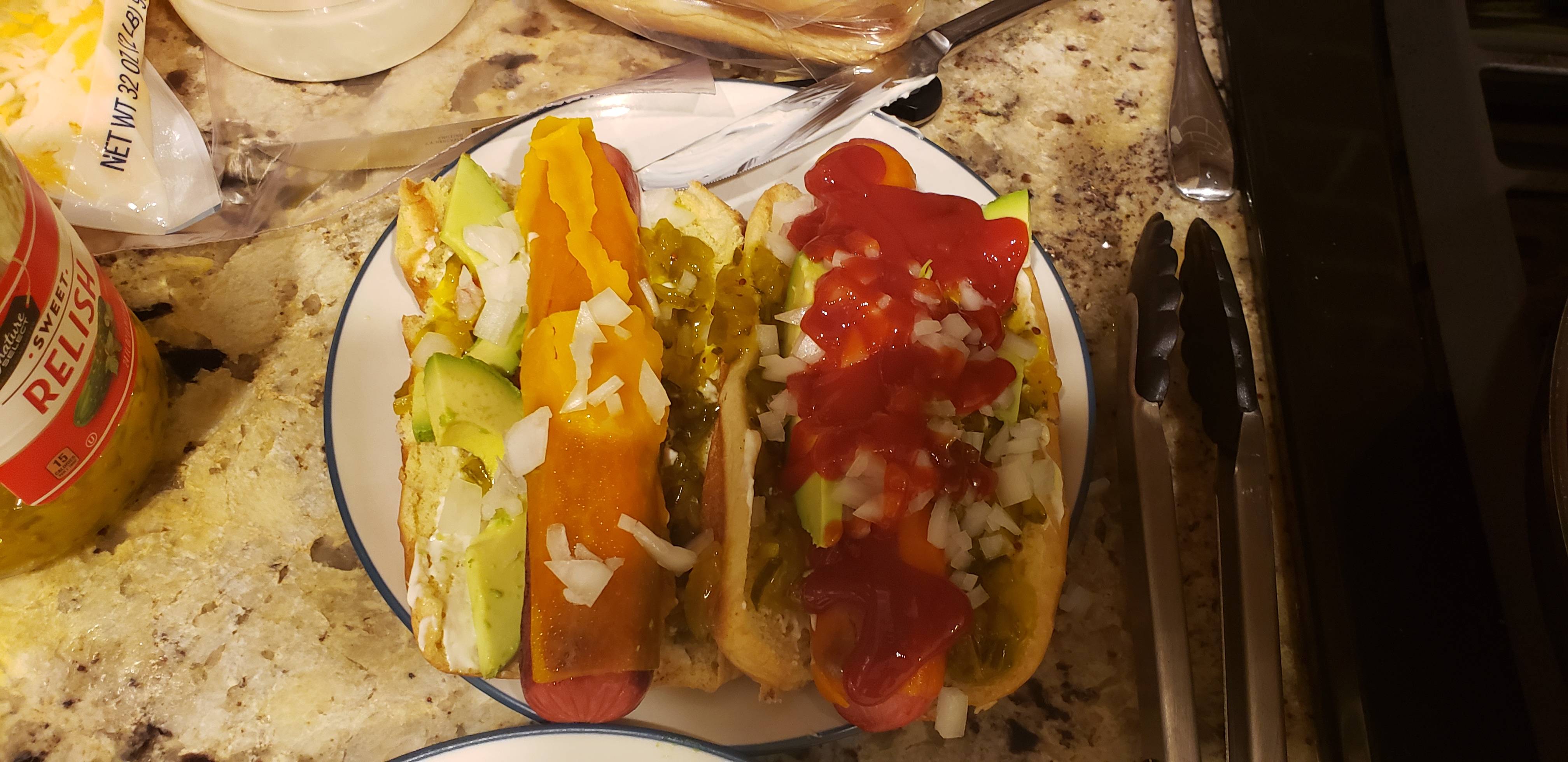 Sweet relish, onion, cheddar, ketchup, avacado, mayo | Scrolller