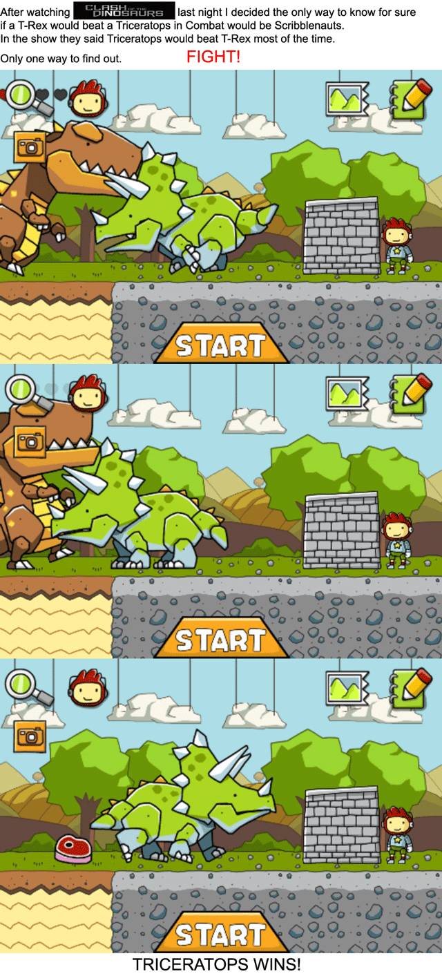 T-Rex vs Triceratops. Scribblenauts delivers again. (xpost from gaming) | Scrolller