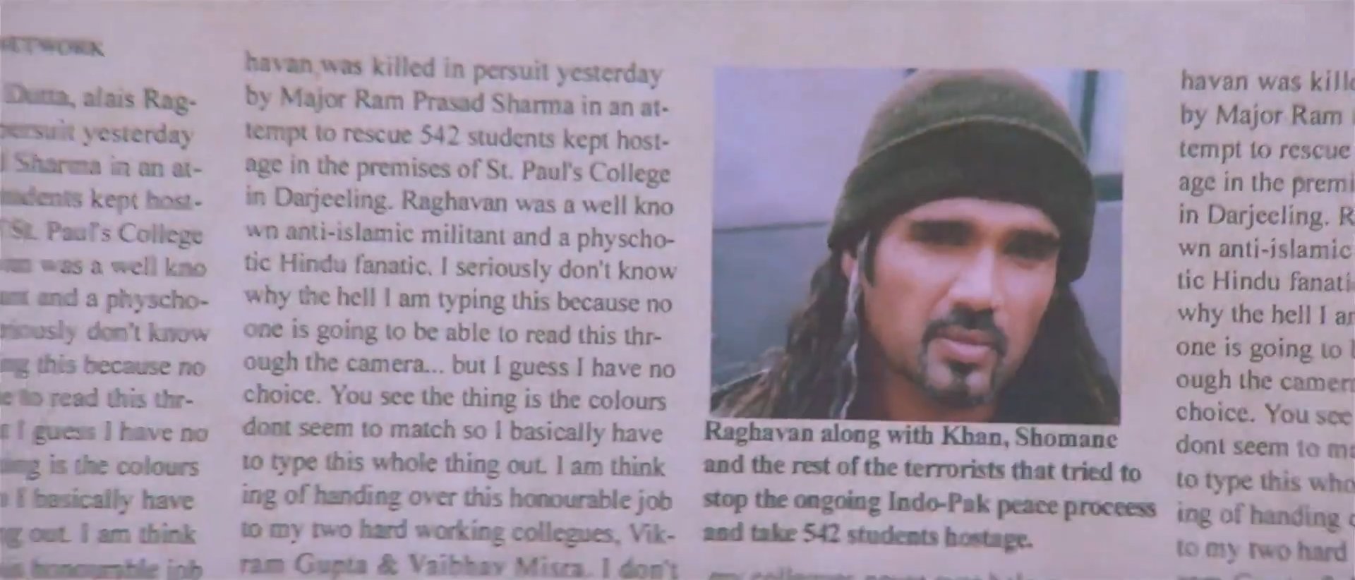 Take a closer look at this newspaper from Main Hoon Na's end credits song, 'Yeh Fizayein ...