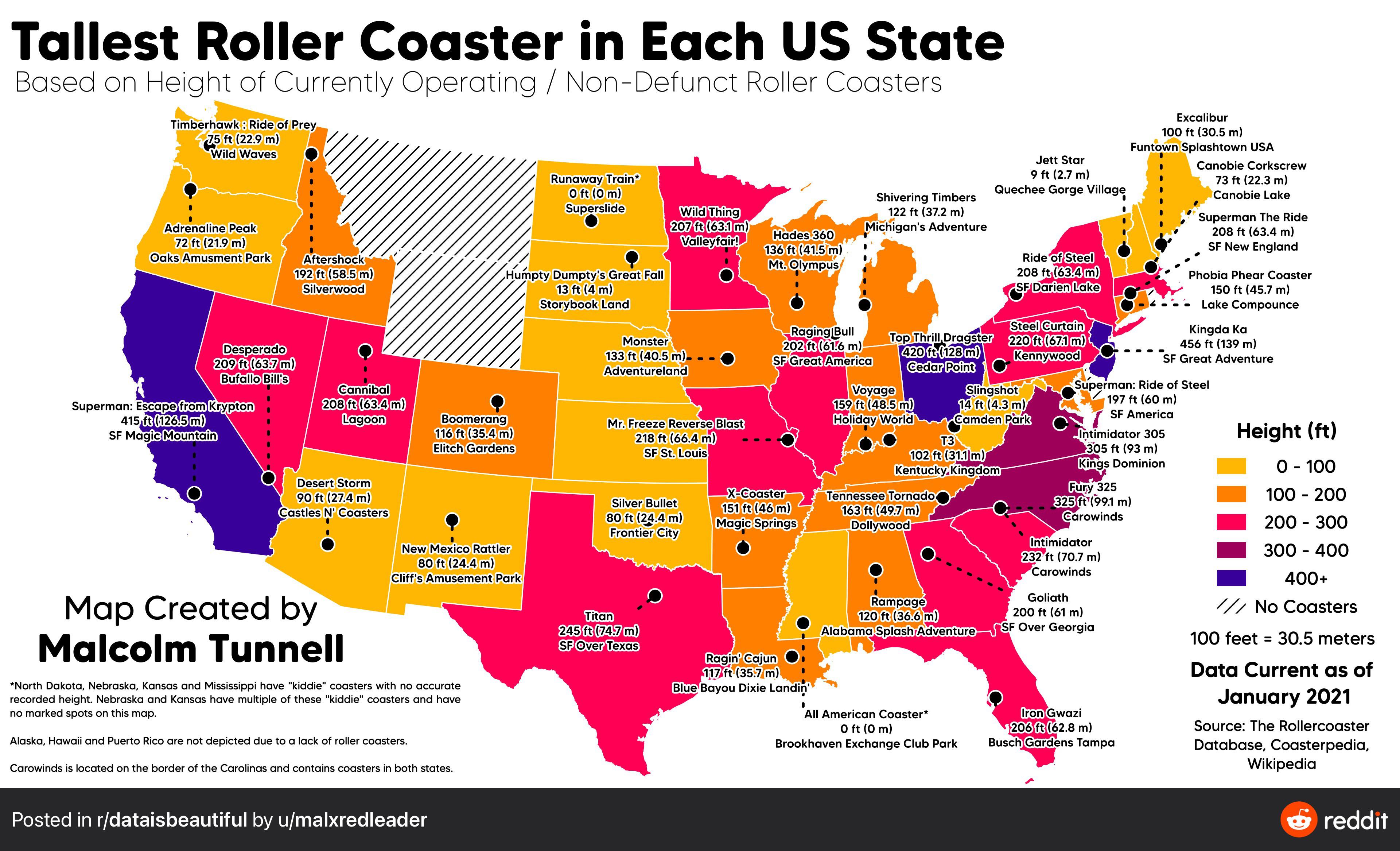 Tallest roller coaster in each state! | Scrolller