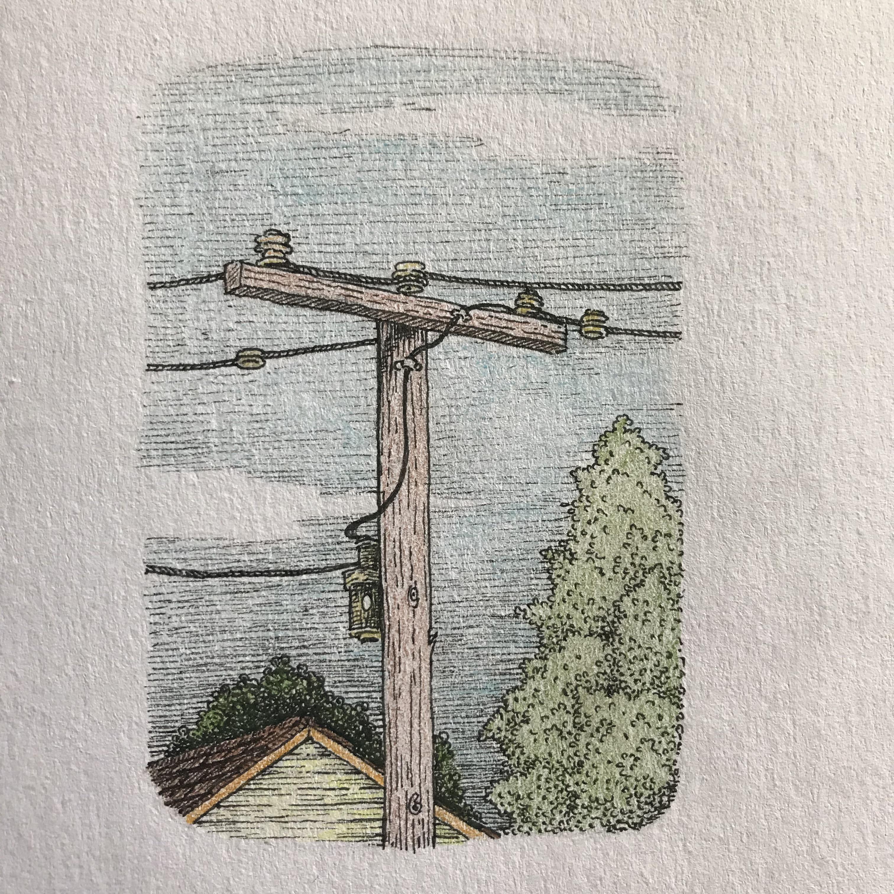 Telegraph pole, me, pen and pencil, 2020 | Scrolller