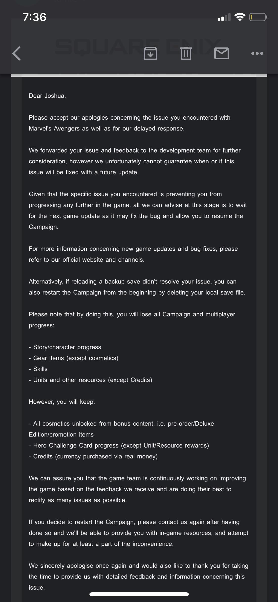 Thanks for selling me a broken game. Also for telling me that it’s probably not going to be ...