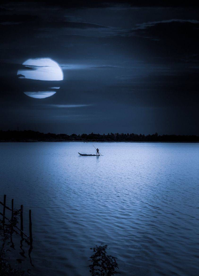 The backwater of pondicherry at full moon night. | Scrolller