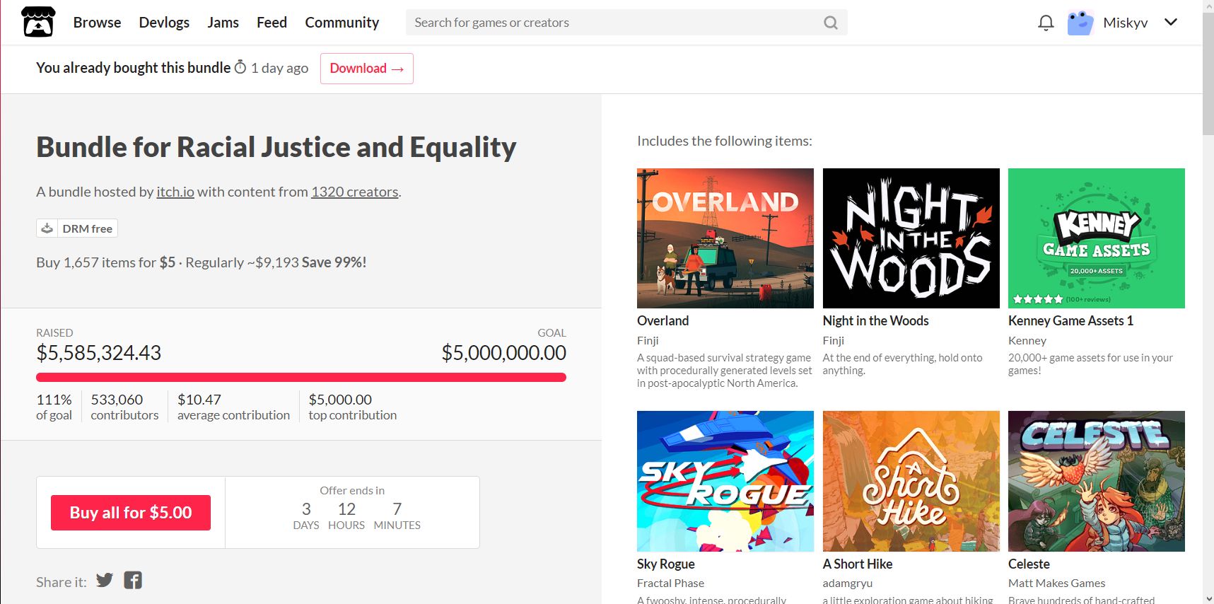 The Bundle for Racial Justice and Equality has reached it's goal of 5 million dollars. and ...