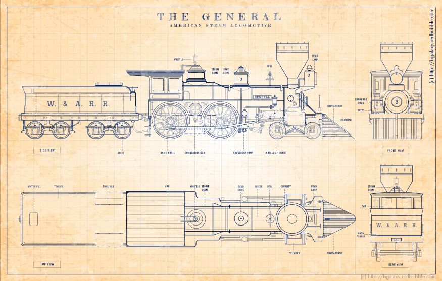The General (American Steam Locomotive) Old Blue Grid | Scrolller