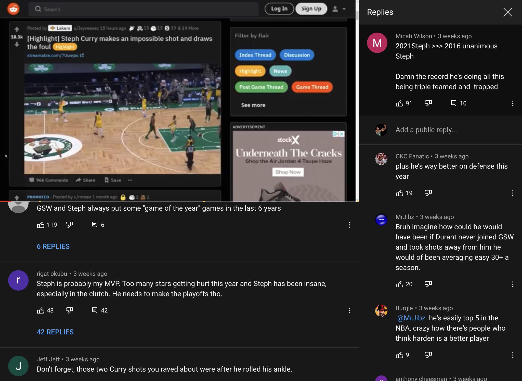 The Highlight is Steph hitting a three with one man guarding him. | Scrolller